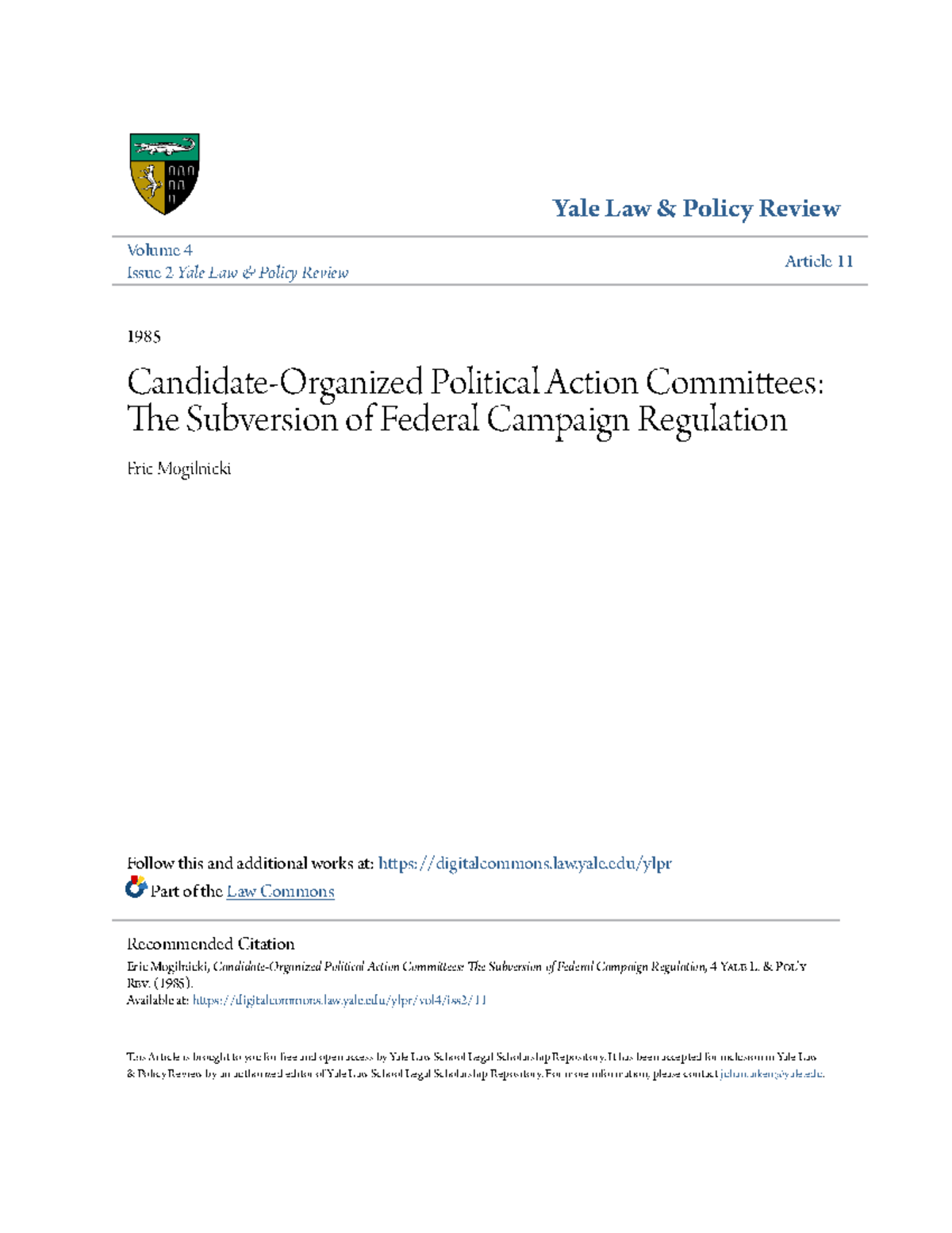 Candidate-Organized Political Action Committees ( PDFDrive ) - Yale Law ...