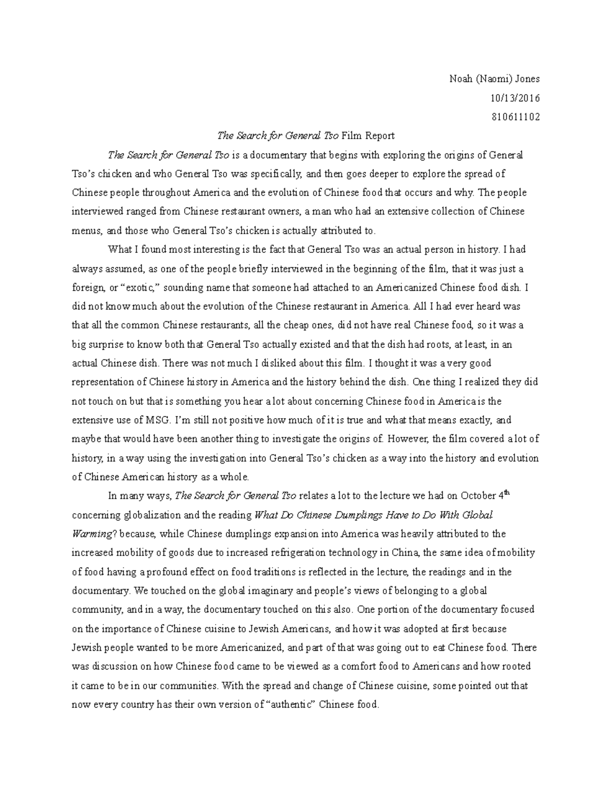 Film Report 2 - The Search for General Tso - The people interviewed ...