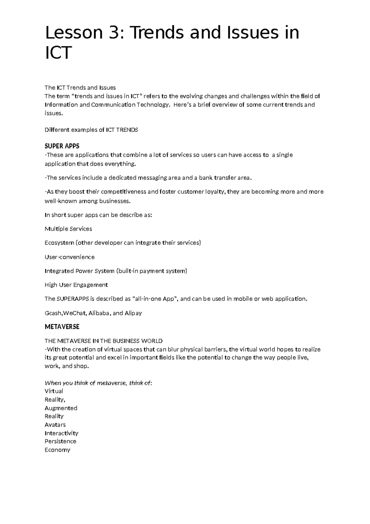 The ICT Trends and Issues - Lesson 3: Trends and Issues in ICT The ICT ...