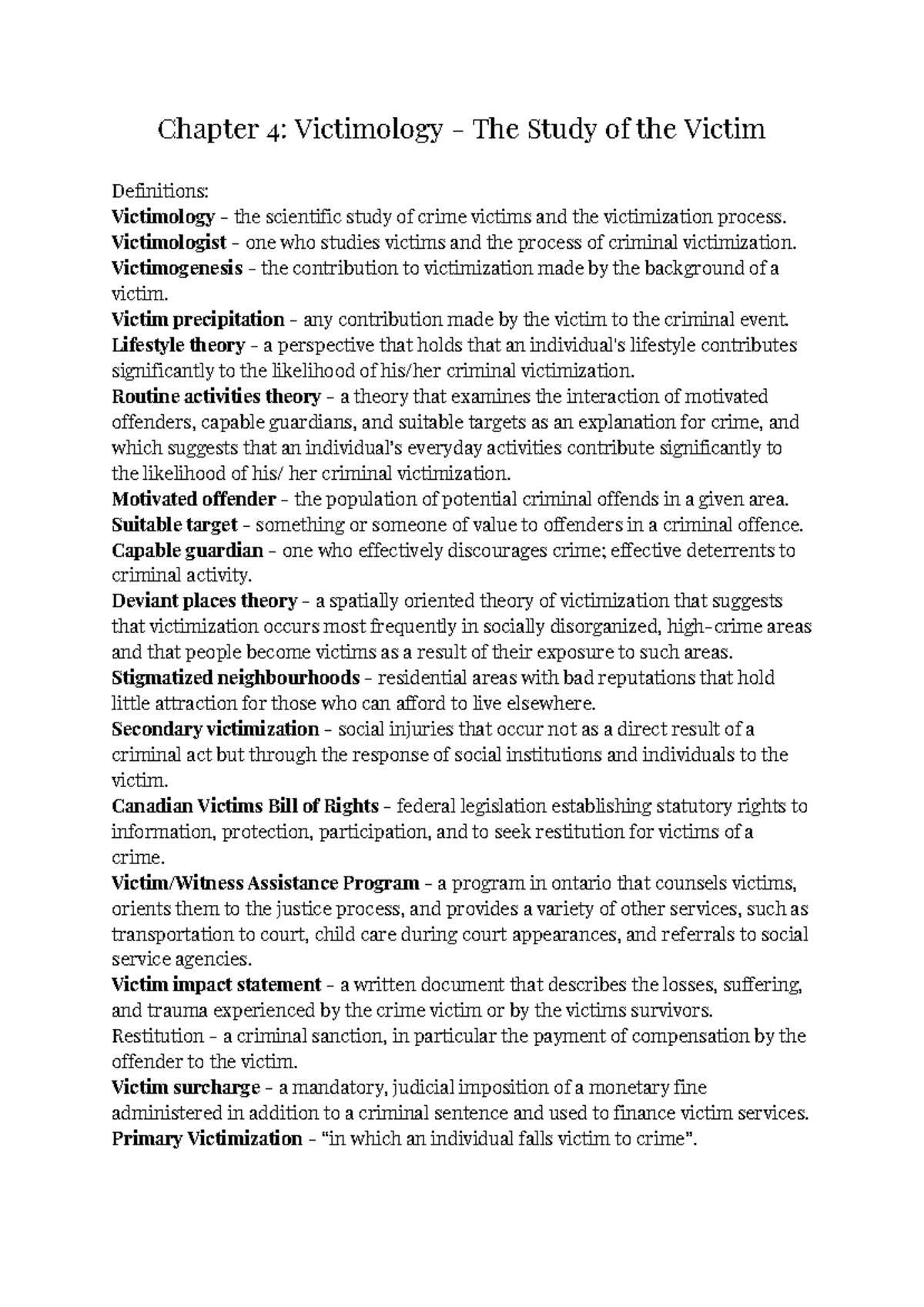 Crim Chp 4 Note - Lecture notes 4 - Chapter 4: Victimology - The Study ...