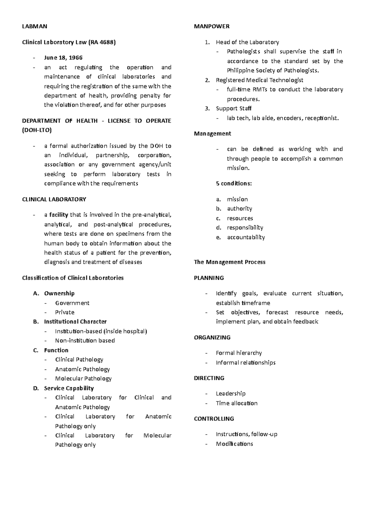 Reviewer to Laboratory Mangement - LABMAN Clinical Laboratory Law (RA ...