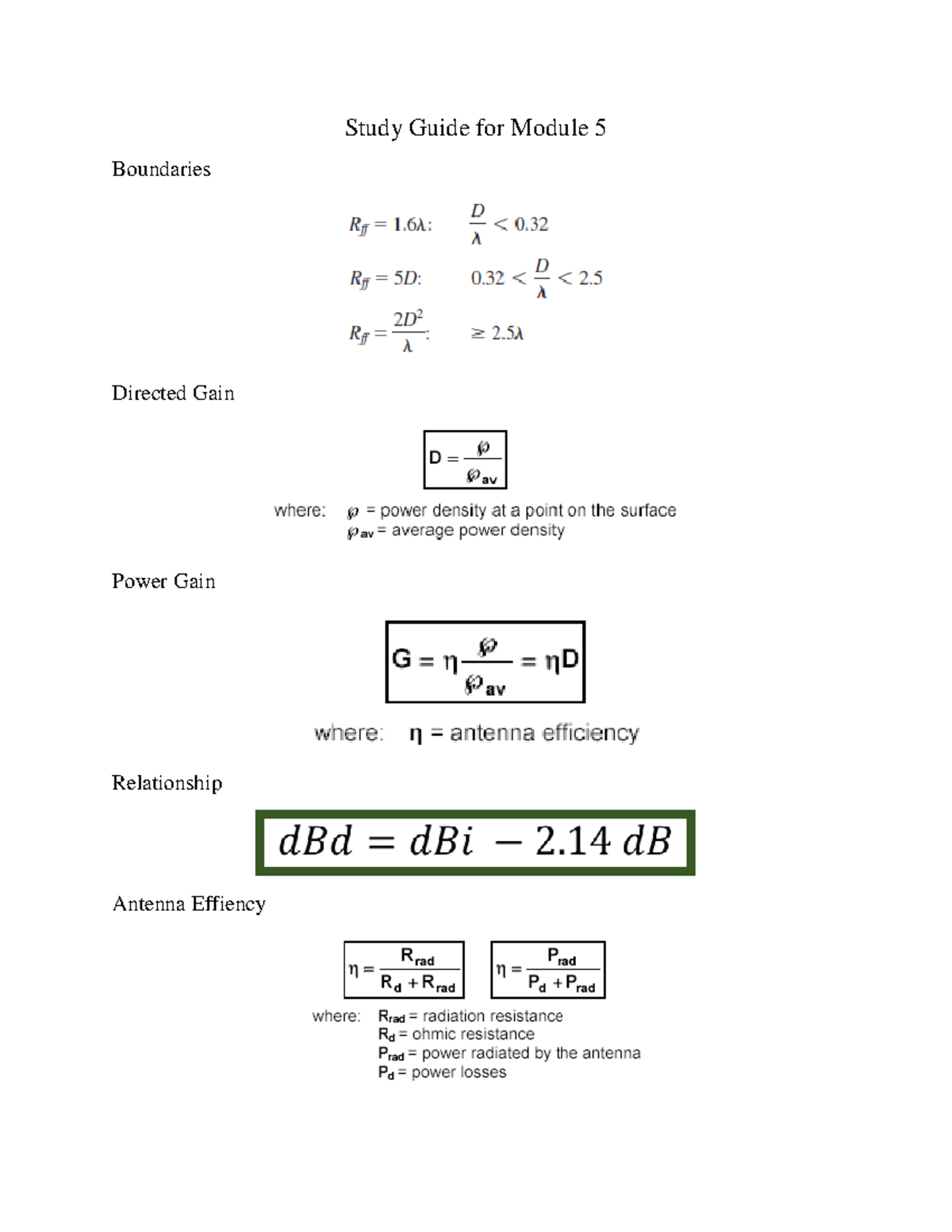 SGM5 - Study Guide for Module 5 - Study Guide for Module 5 Boundaries Directed Gain Power Gain ...