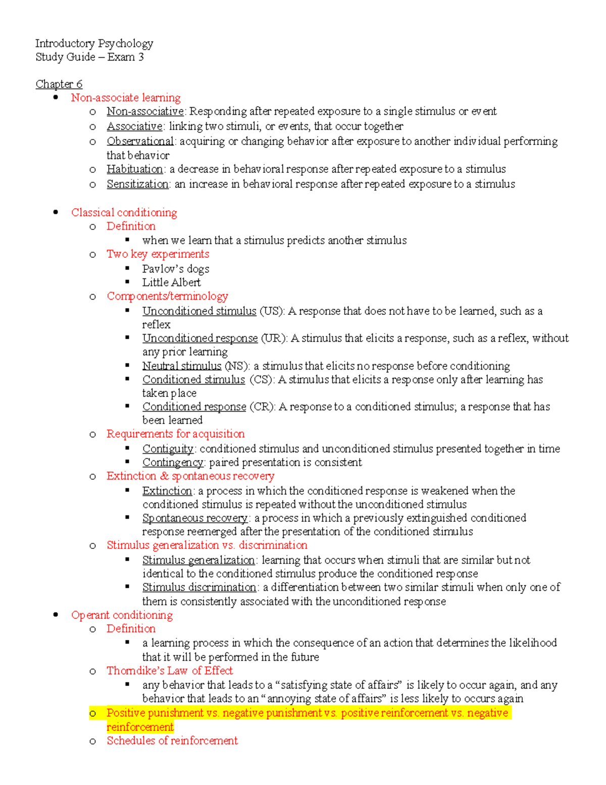 Exam 3 Study Guide - Introductory Psychology Study Guide – Exam 3 ...