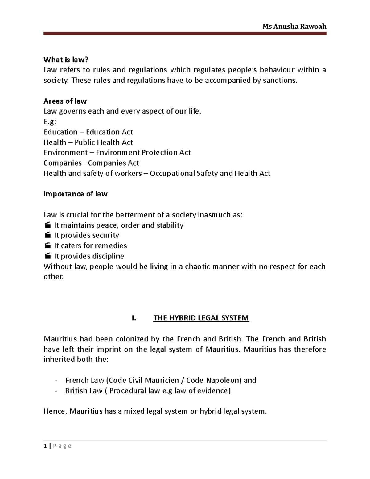 The MLS - Separation of powers - What is law? Law refers to rules and ...