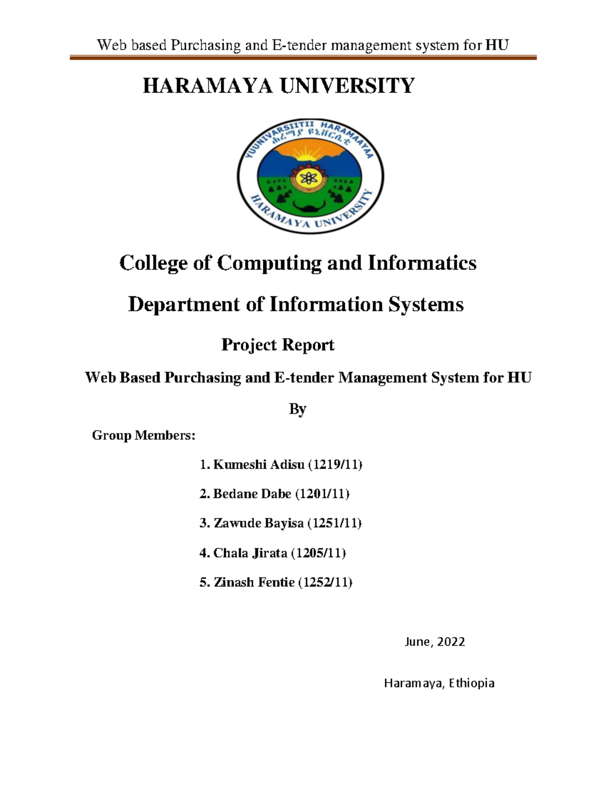 Web based Purchasing and E-tender management system - HARAMAYA UNIVERSITY College of Computing ...