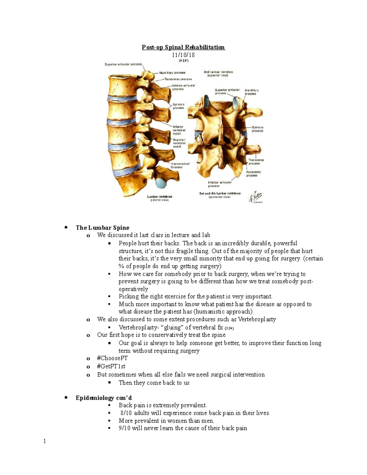 Post-op Spinal Rehabilitaion - Post-op Spinal Rehabilitation 11/10/ (4: ...