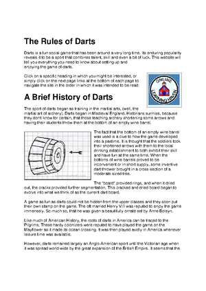 Assignment - PE033-C65-CE The Origins & History of Darts Darts has had ...