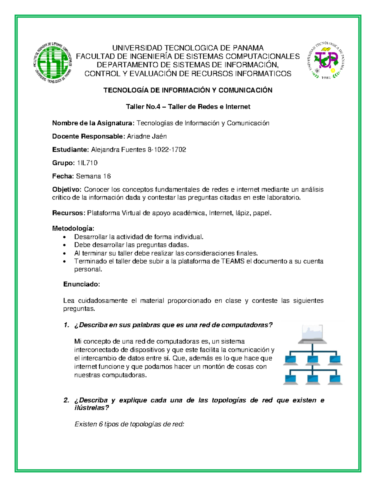 Laboratorio 4 - UNIVERSIDAD TECNOLOGICA DE PANAMA FACULTAD DE INGENIERÍA DE SISTEMAS ...
