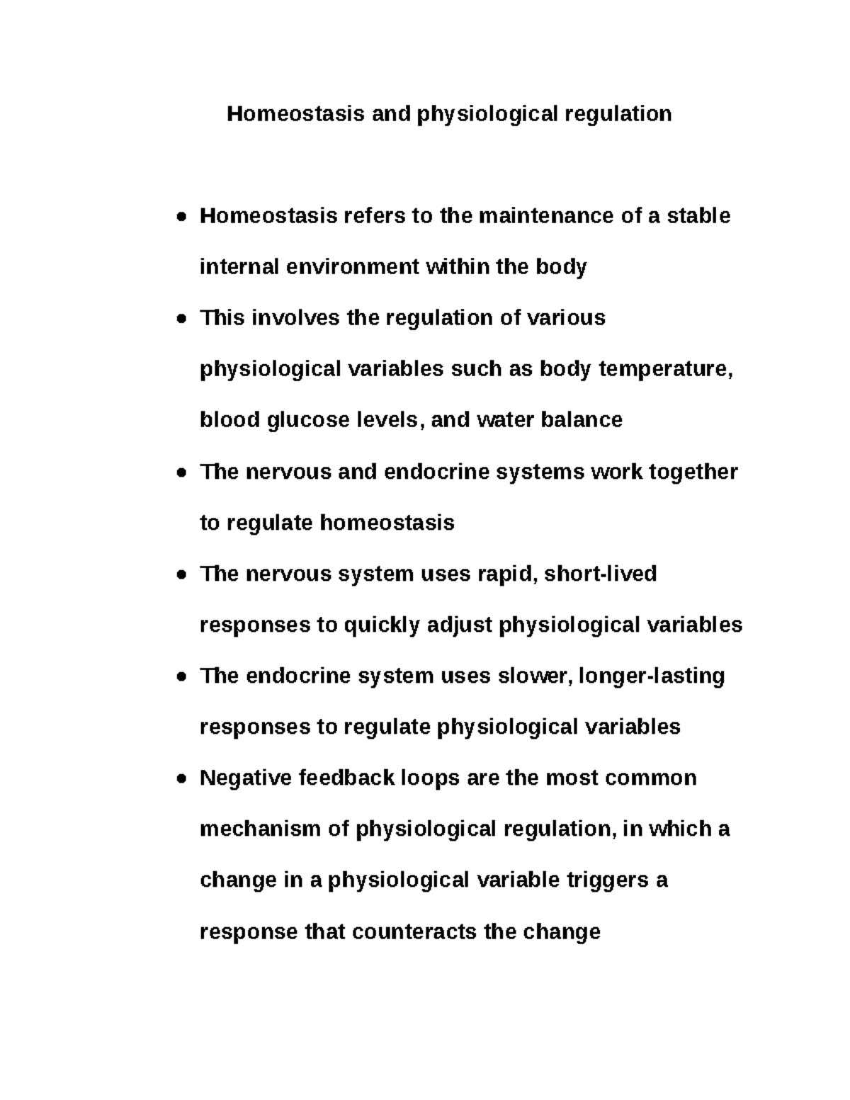 Homeostasis and physiological regulation - Google Docs - Homeostasis ...