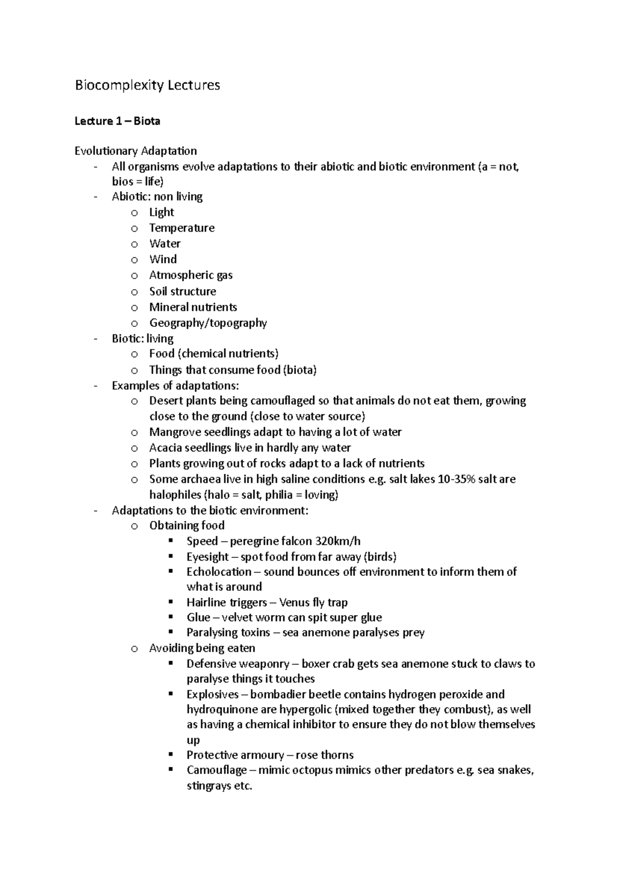 Biocomplexity Lecture Notes - Biocomplexity Lectures Lecture 1 – Biota ...