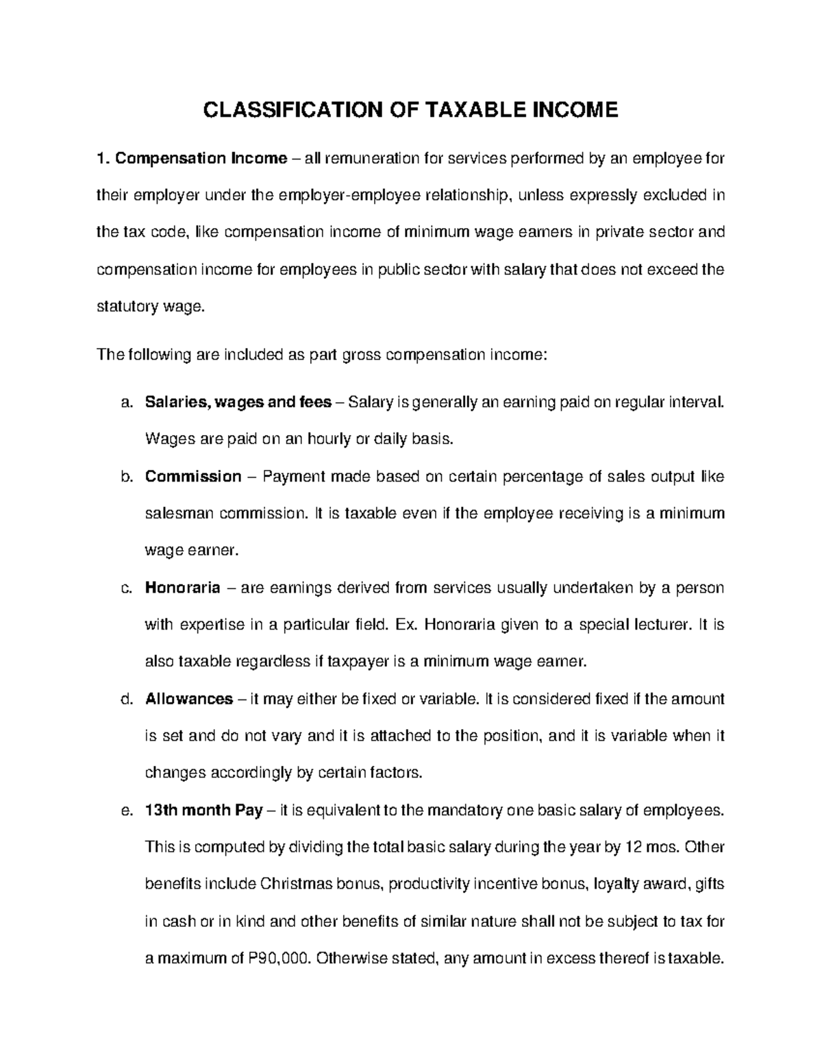 Classification OF Taxable Income - CLASSIFICATION OF TAXABLE INCOME 1 ...
