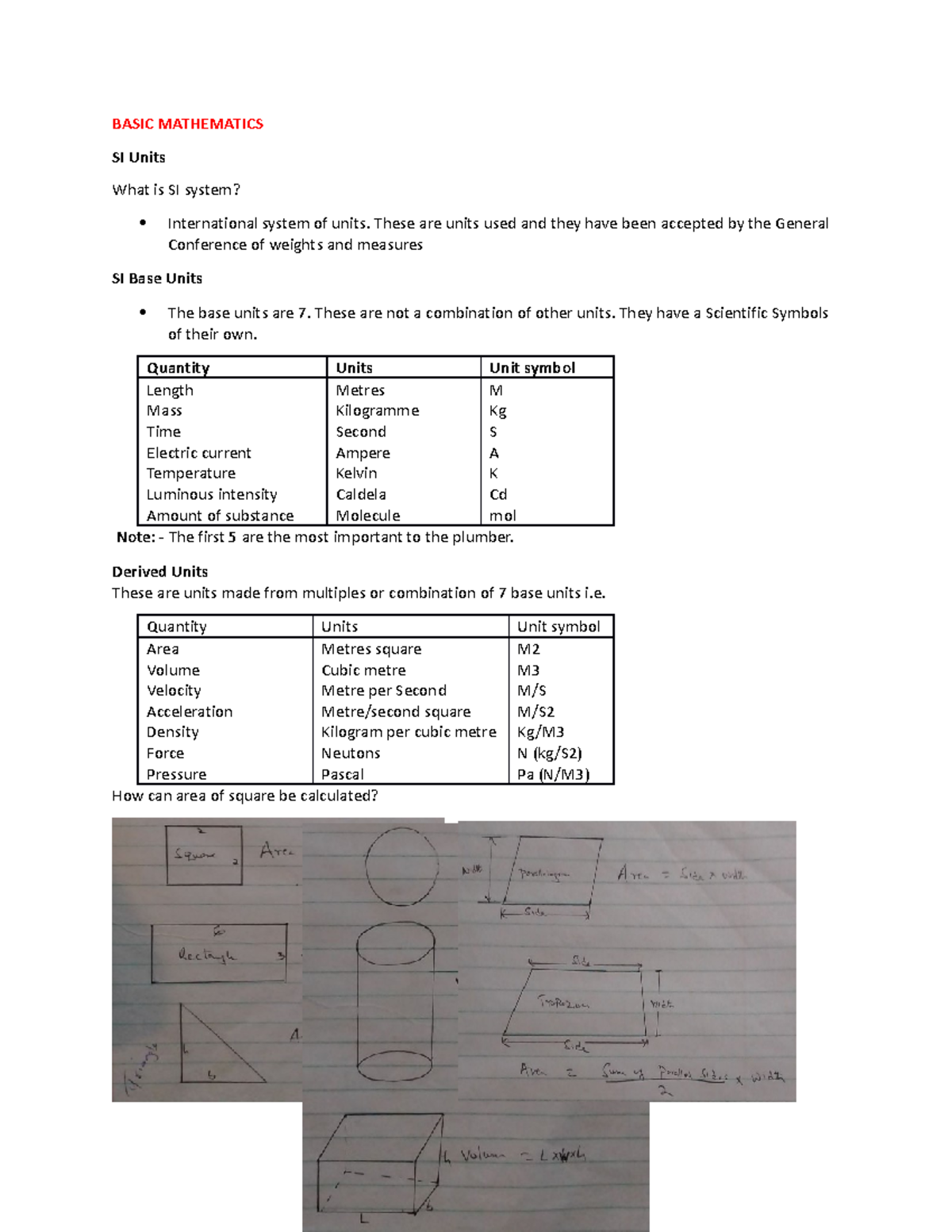 Basic mathematics - maths notes - BASIC MATHEMATICS SI Units What is SI ...