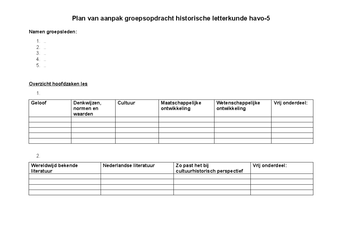 Plan van aanpak historische letterkunde - Plan van aanpak ...
