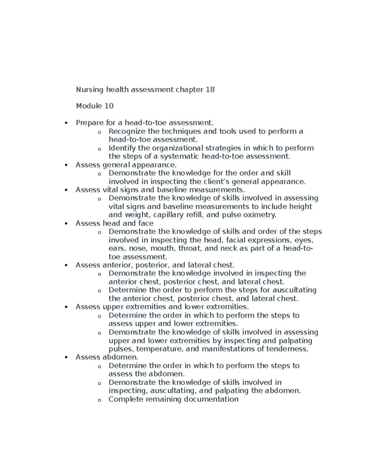 216 exam 5 - notes - Nursing health assessment chapter 18 Module 10 ...