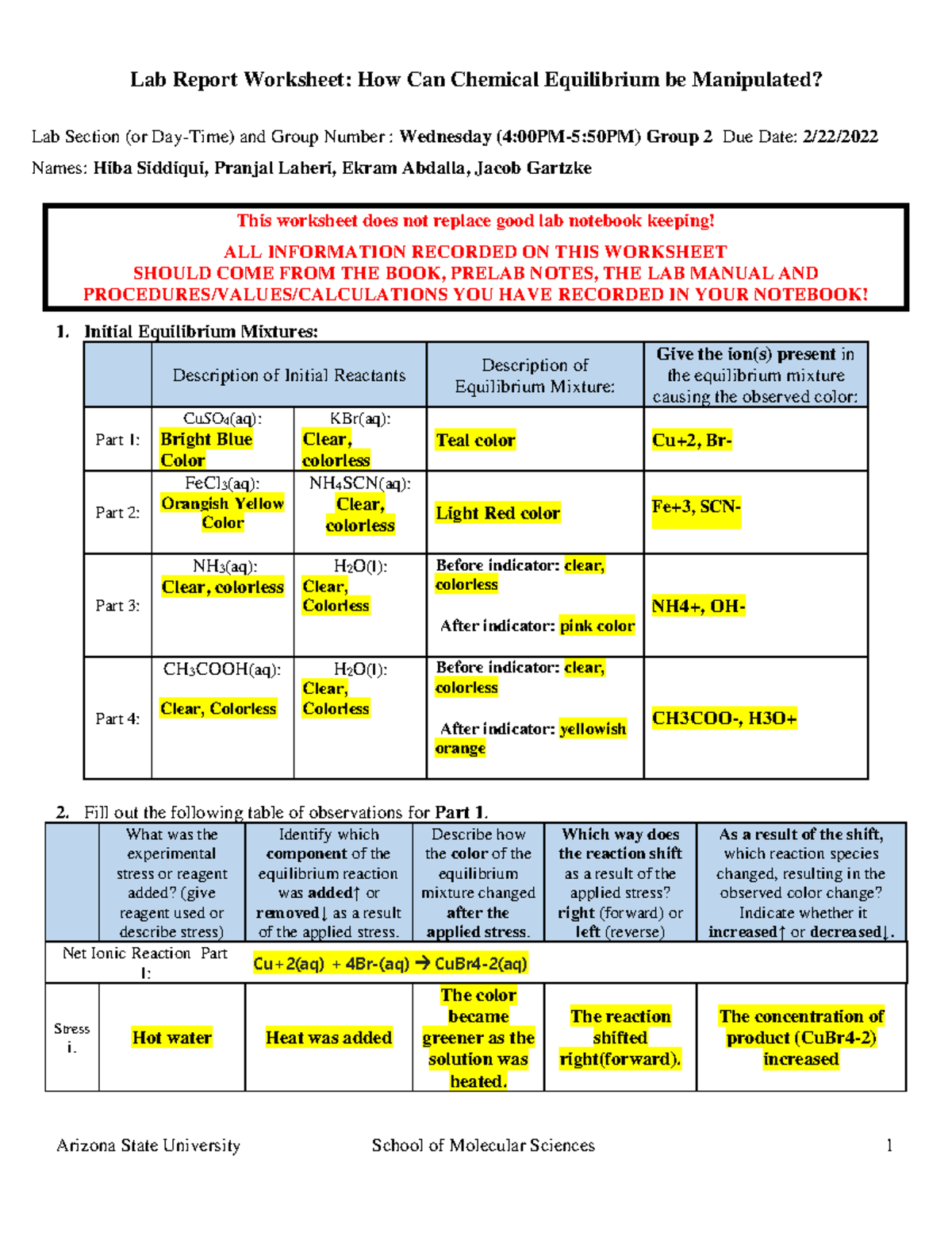 Equilibrium Worsheet v Sum17v2 (2) - Arizona State University School of ...