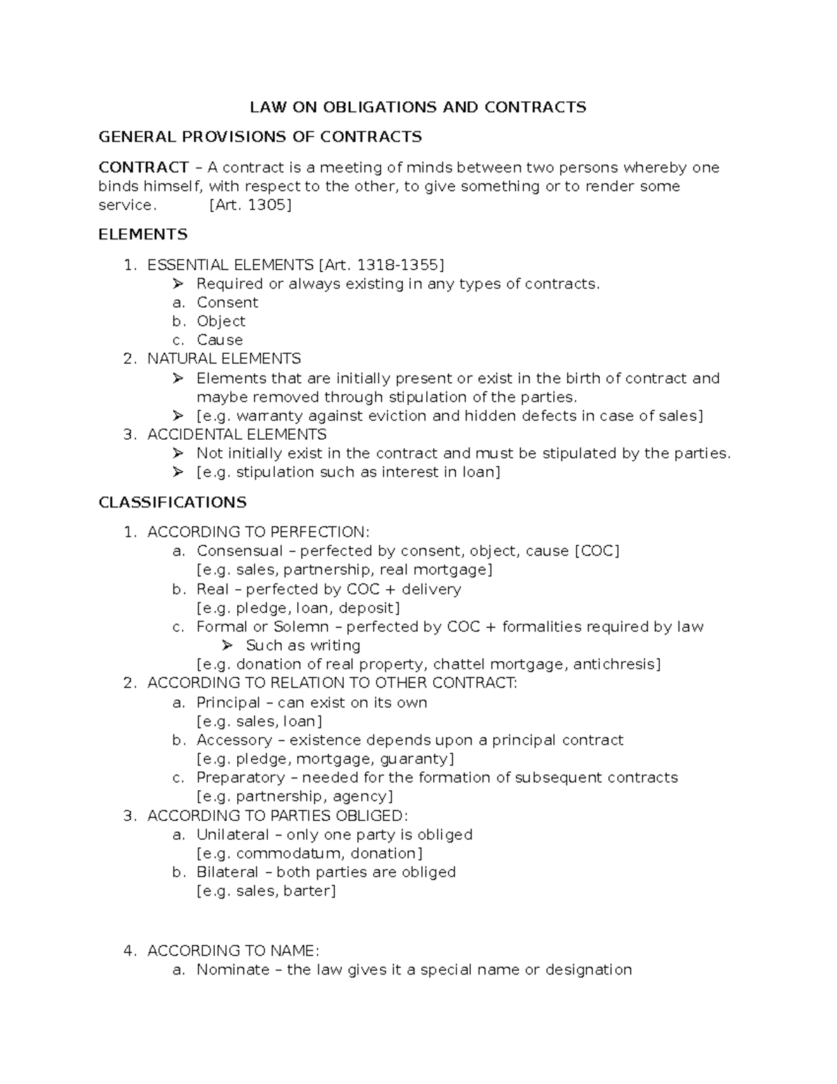 Oblicon Contracts - LAW ON OBLIGATIONS AND CONTRACTS GENERAL PROVISIONS ...