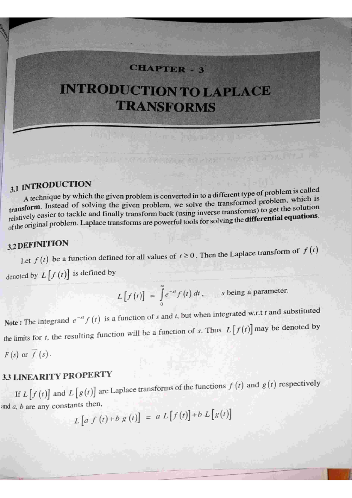 Laplace transfrom - .... - CHAPTER 3 INTRODUCTION TO LAPLACE TRANSFORMS ...