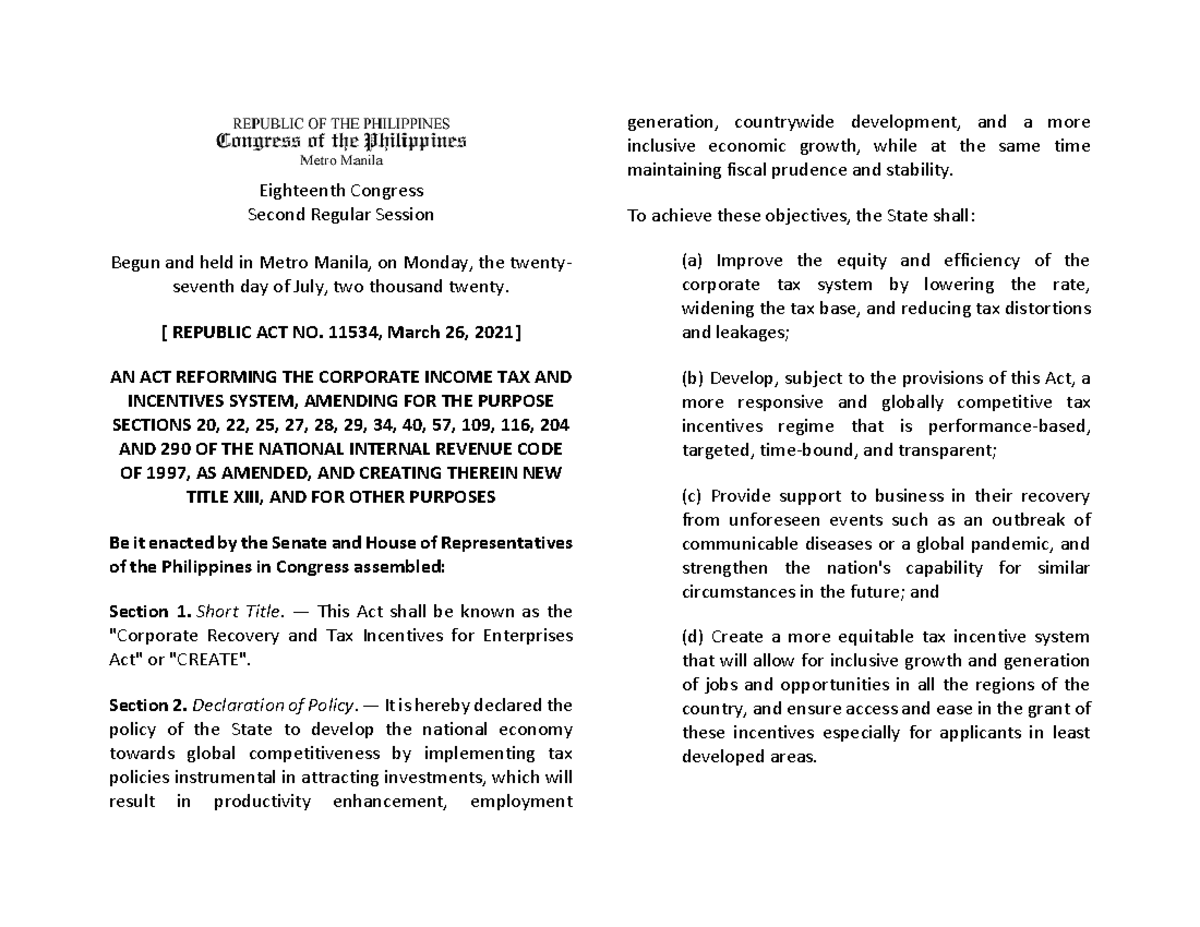 Create LAW - Eighteenth Congress Second Regular Session Begun and held ...