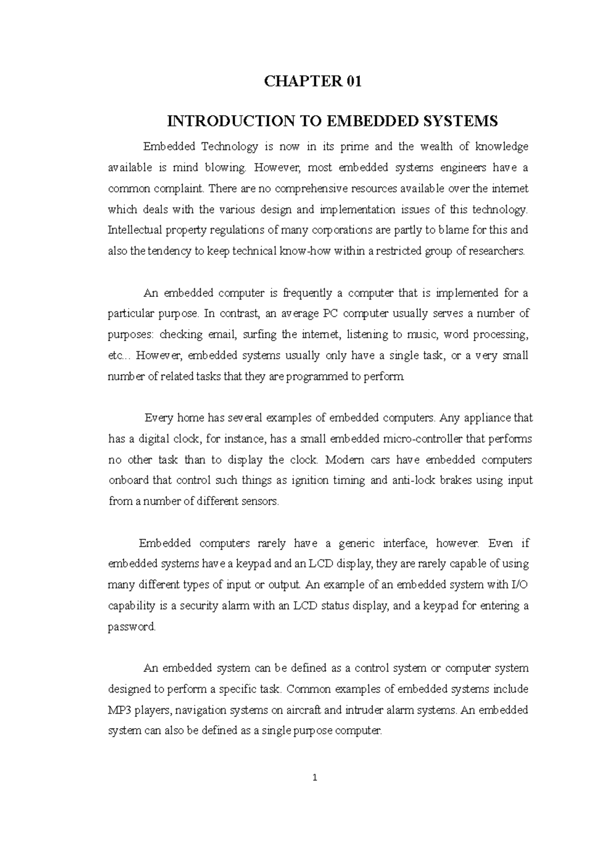 Documentation chapter 1 2 3 - CHAPTER 01 INTRODUCTION TO EMBEDDED SYSTEMS Embedded Technology is ...