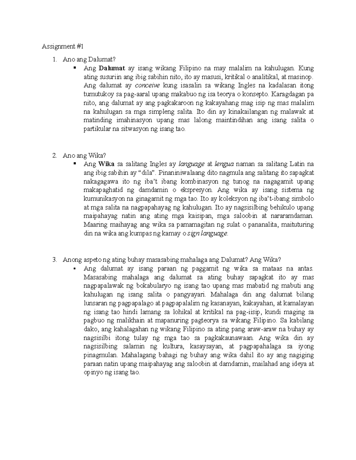 GNED 12 - N/A - Assignment # Ano ang Dalumat? Ang Dalumat ay isang ...
