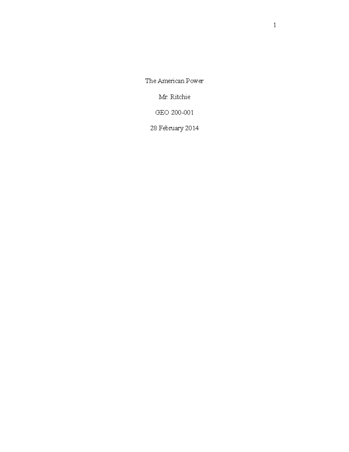 Essay - Grade 90%, "The American Power" - The American Power Mr ...