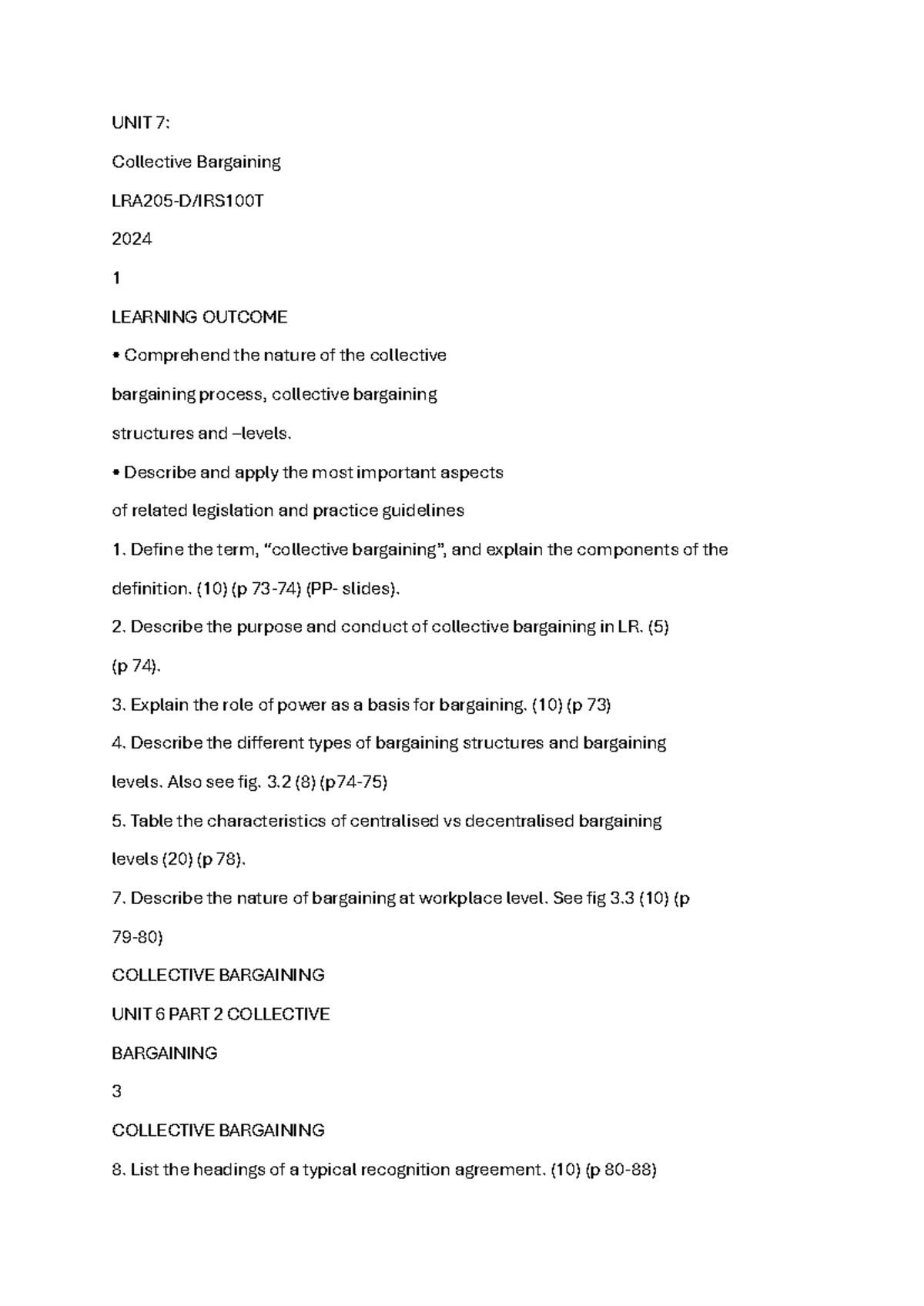 UNIT 7 - Collective bargaining - UNIT 7: Collective Bargaining LRA205-D ...