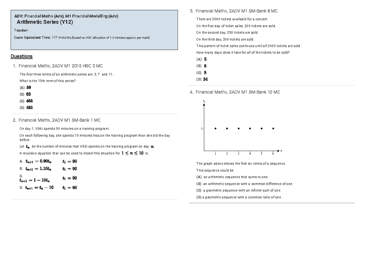 2. AP HSC Past Paper Questions - 1. Financial Maths, 2ADV M1 2015 HSC 3 ...