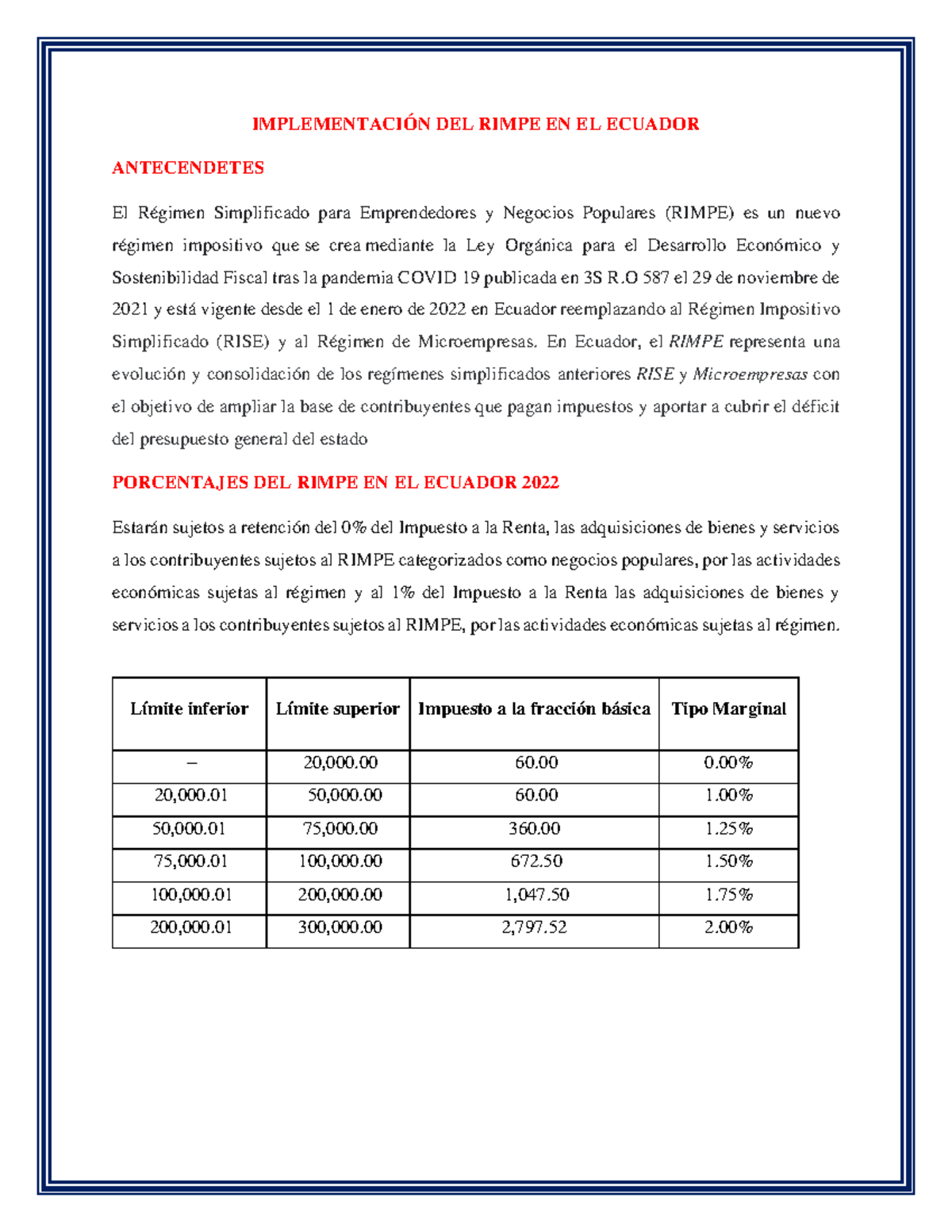 Implementación DEL Rimpe EN EL Ecuador - IMPLEMENTACIÓN DEL RIMPE EN EL ...