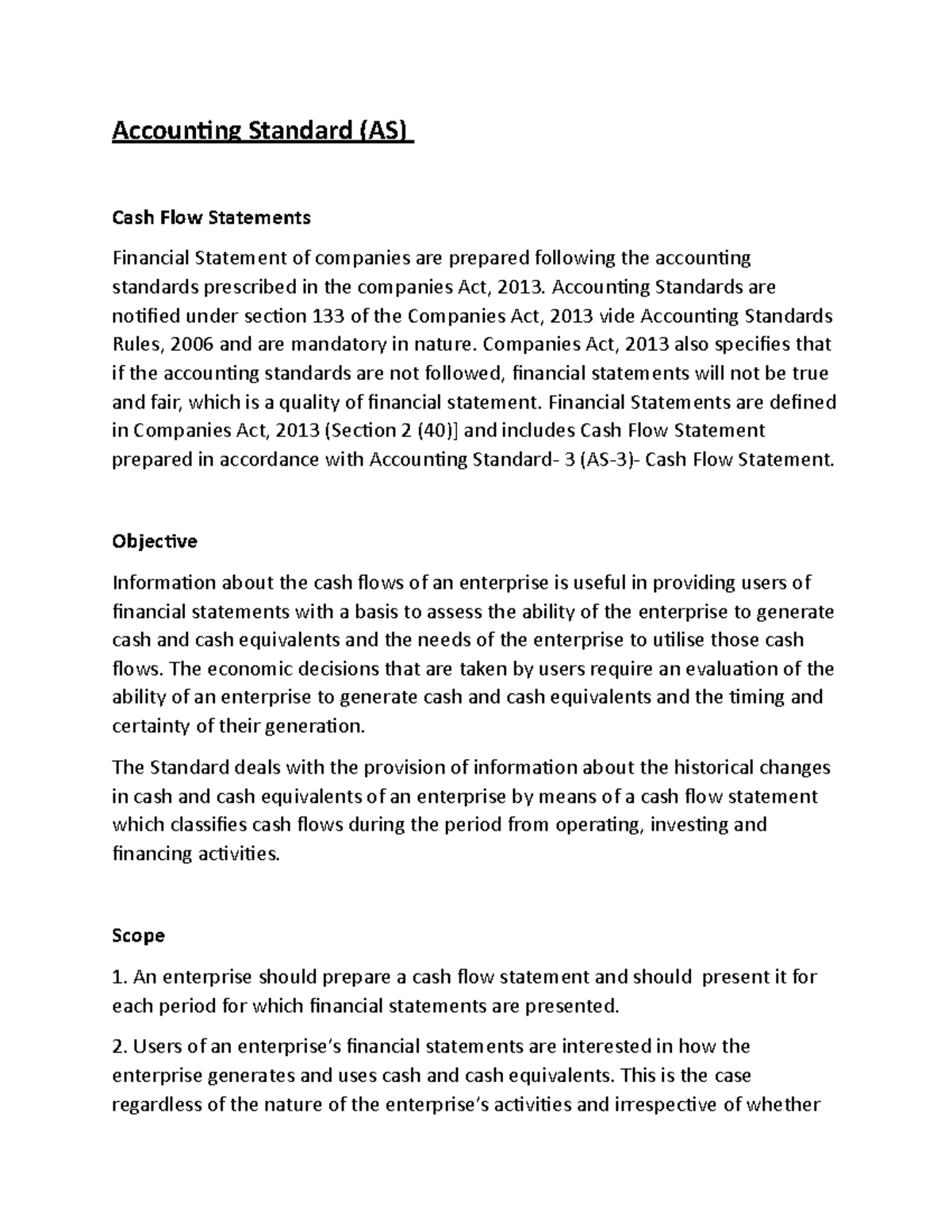 Accounting standards - Cash flow statement, scope, - Accounting ...