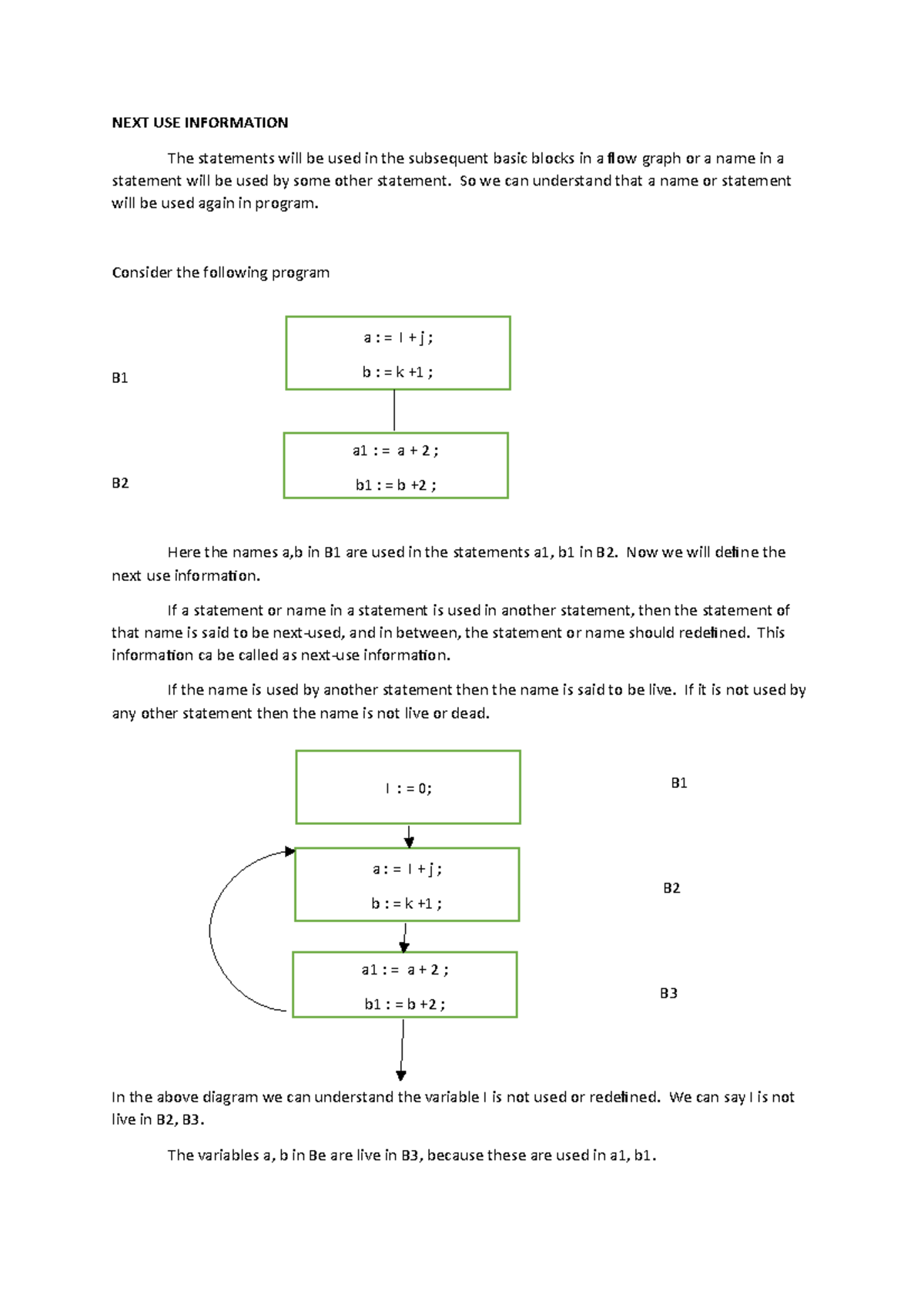 NEXT USE Information - Compiler Design - NEXT USE INFORMATION The ...