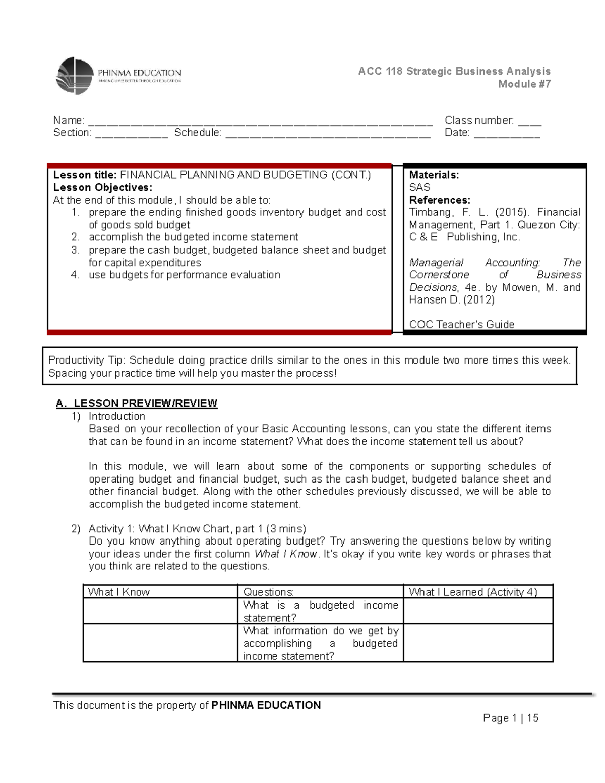 SAS7-ACC118 - lecture notes and summaries with activities for ACC 118 ...