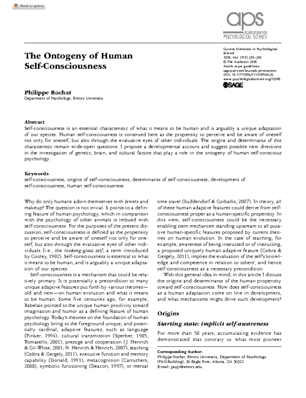 The Ontogeny of Human Self-Consciousness - doi/10.1177/ Current ...