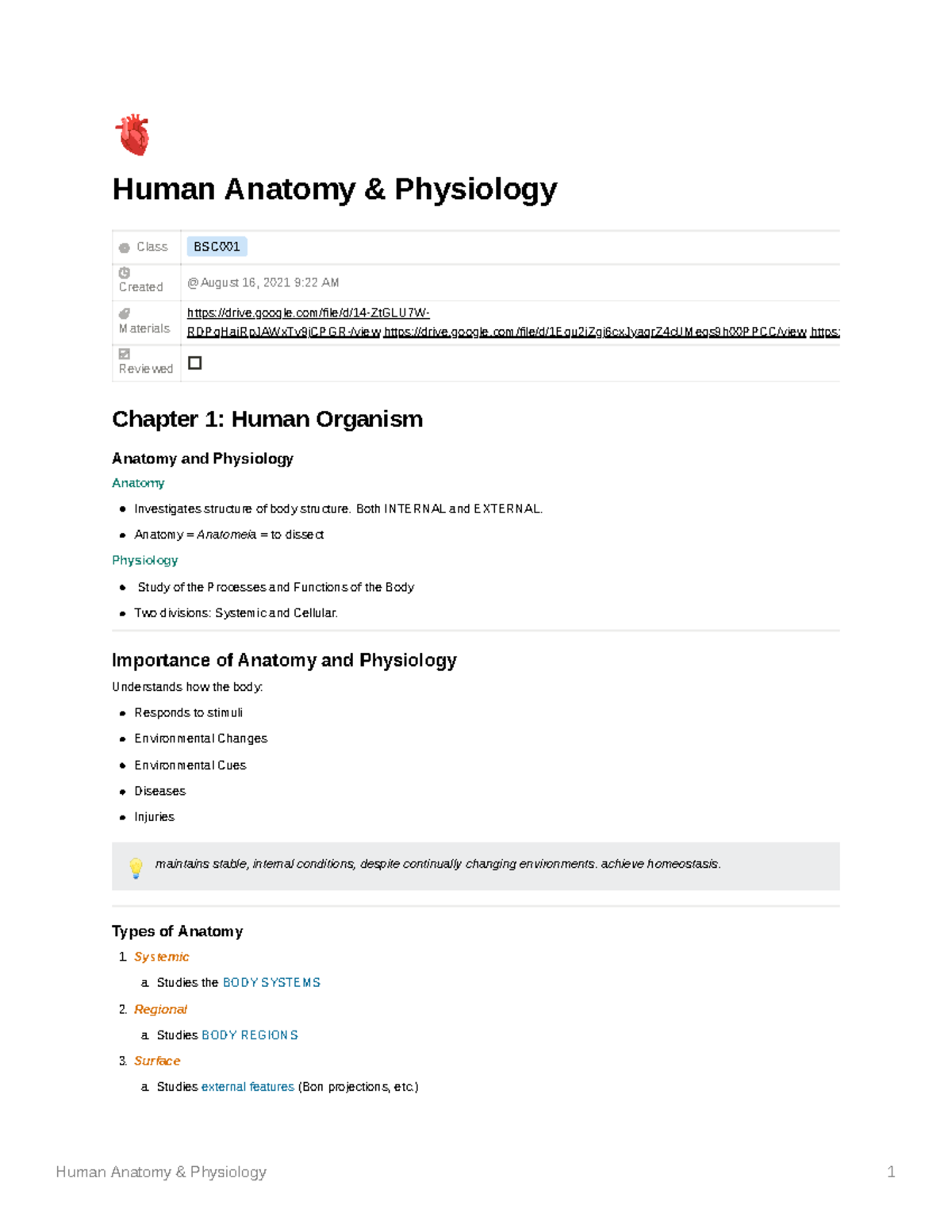 HAPP Chapter 1-4 - Human Anatomy & Physiology Class BSC Created ...