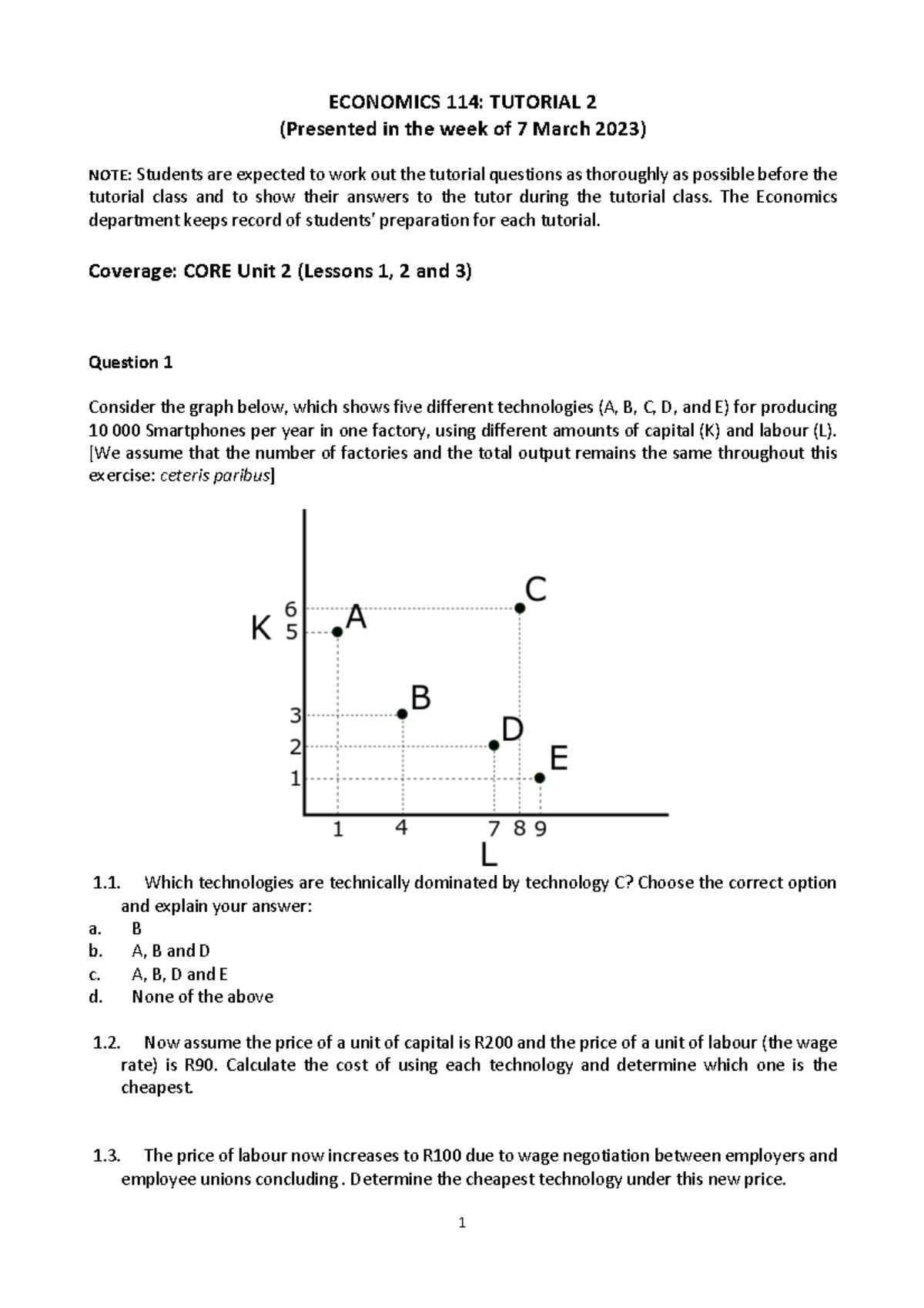 Tutorial 2 (Eng) 2023 students - 1 ECONOMICS 114: TUTORIAL 2 (Presented ...