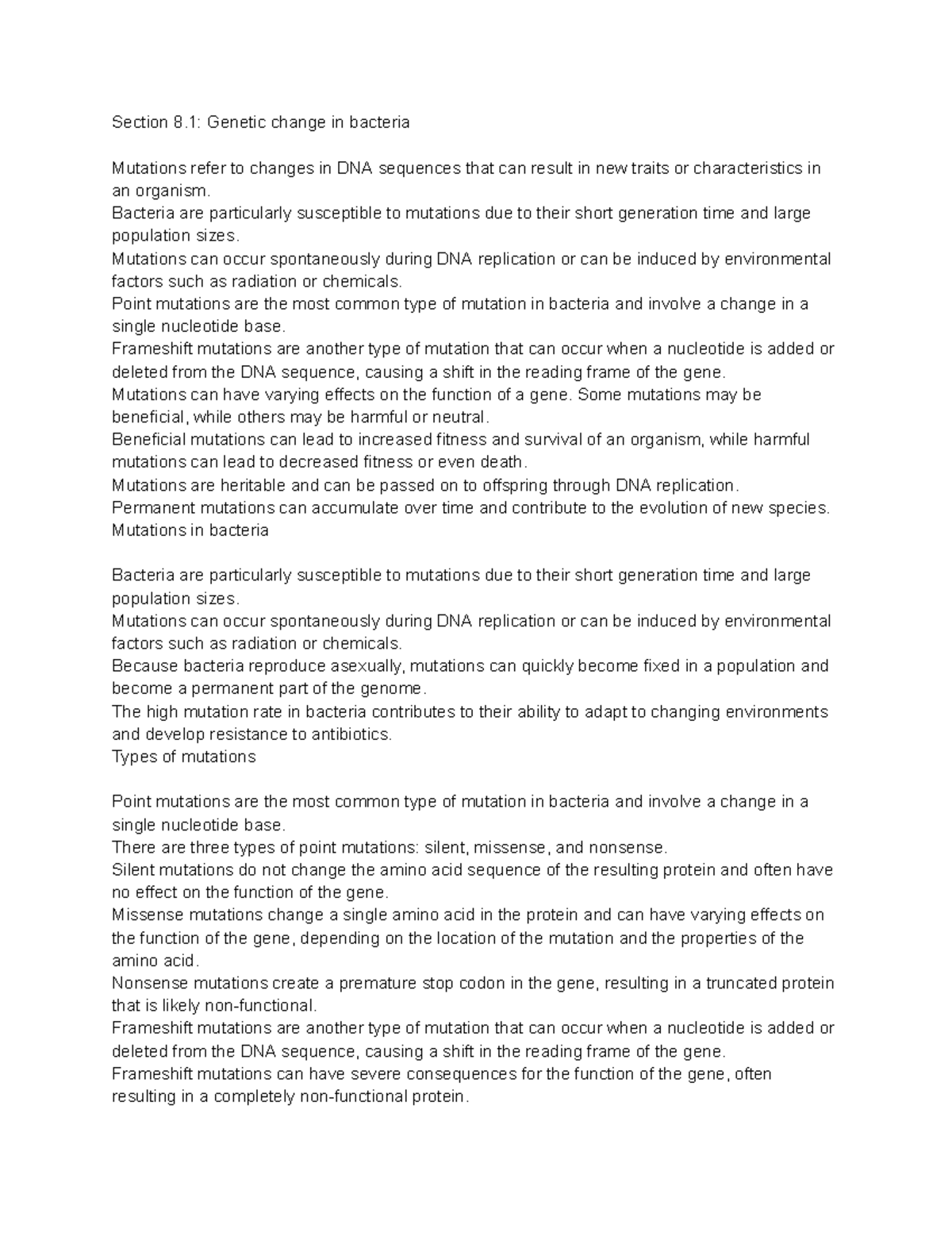 Section 8.1 Genetic change in bacteria - Section 8: Genetic change in ...