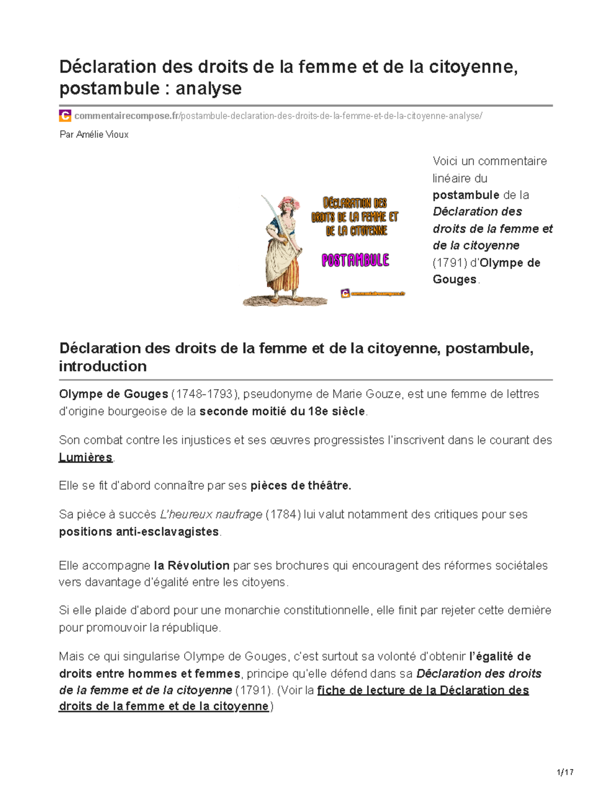 Commentairecompose.fr-Déclaration des droits de la femme et de la ...