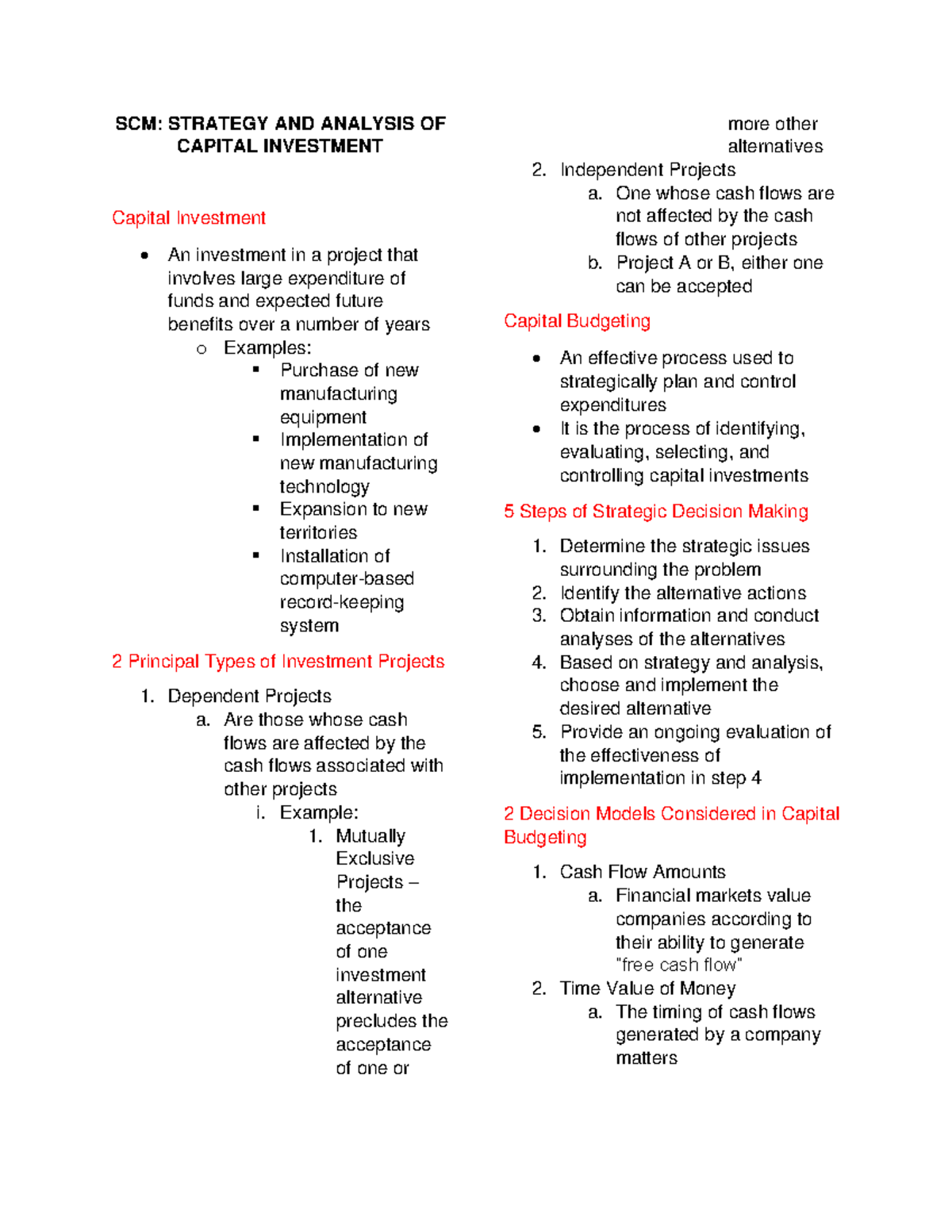 Strategic Cost Management-Strategy And Anallysis Of Capital Investment ...