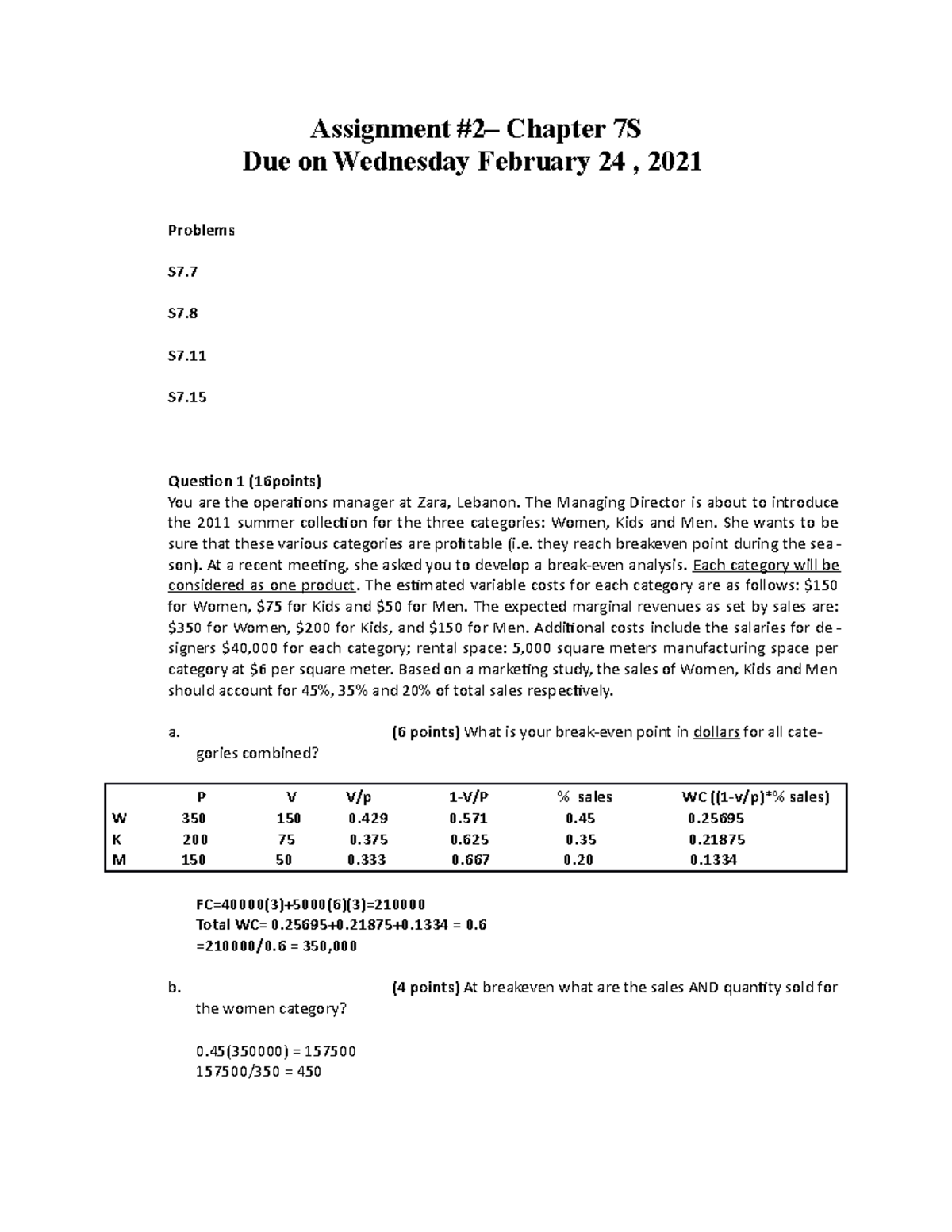 F Assignment 2 - DR NABIL - Assignment #2– Chapter 7S Due on Wednesday ...