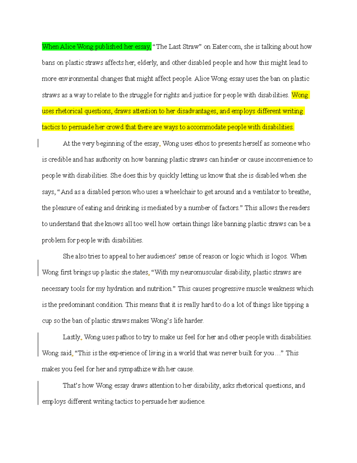 Module 2 example of bad paper - When Alice Wong published her essay ...