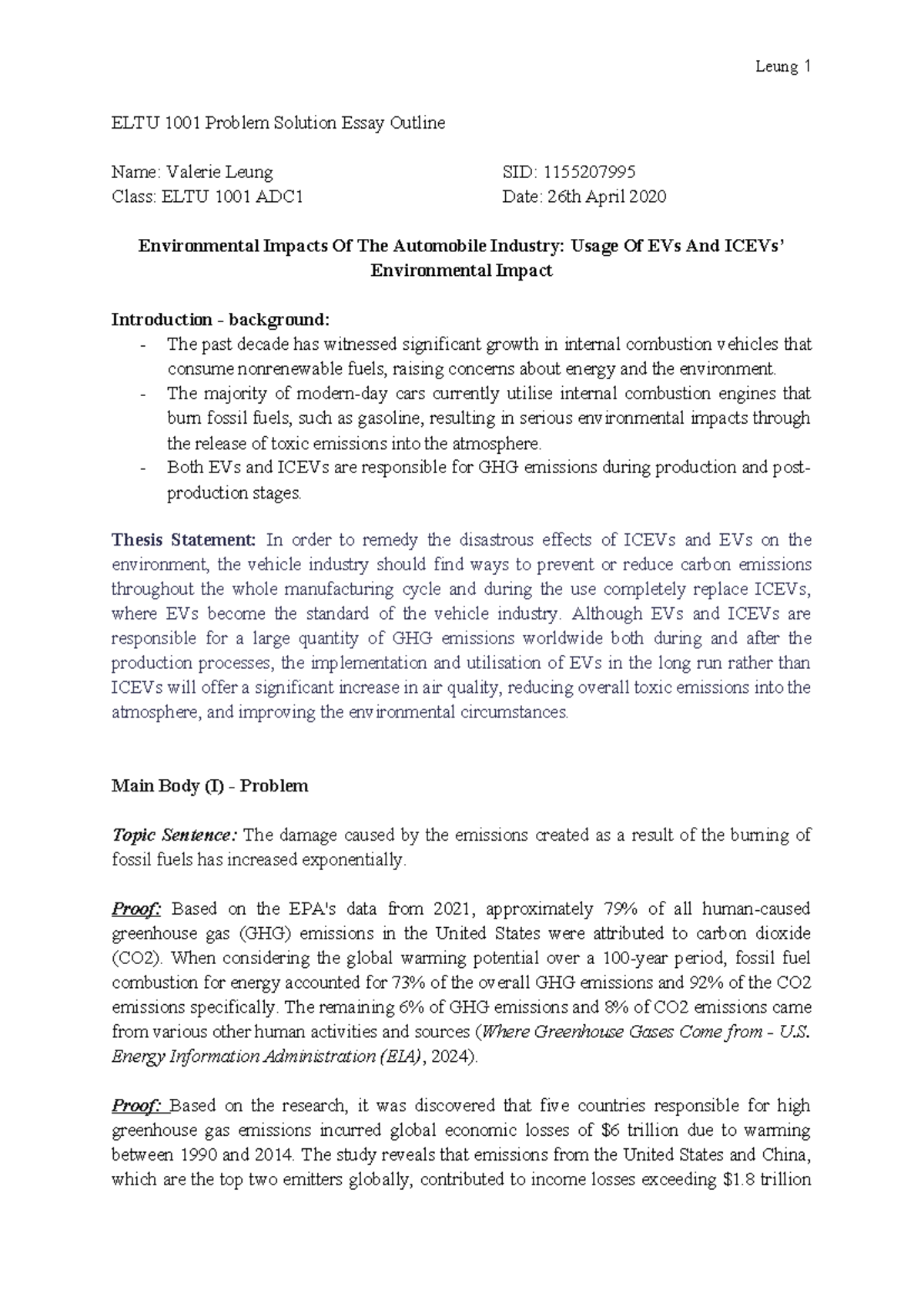 PSE outline example - ELTU 1001 Problem Solution Essay Outline Name ...