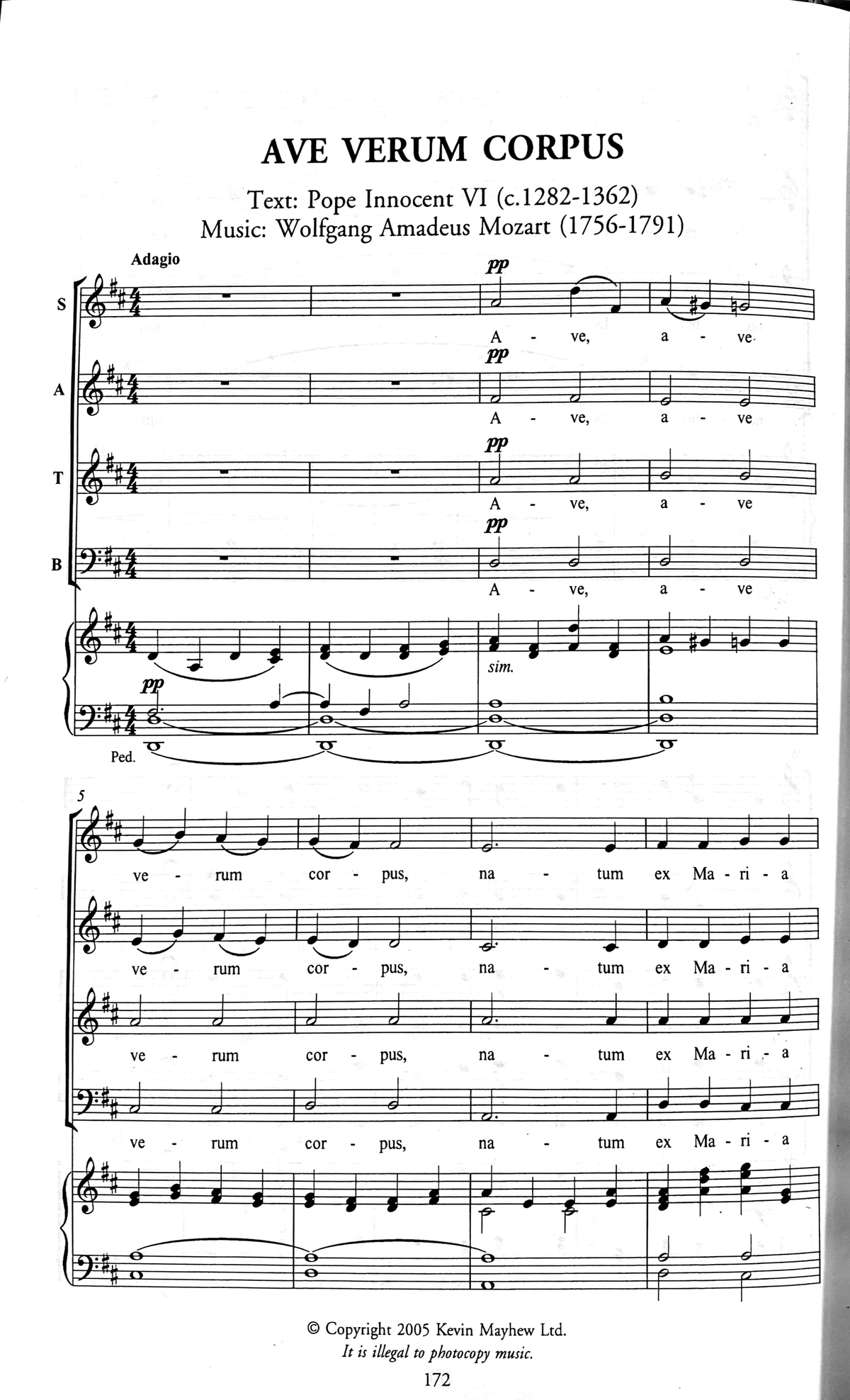 Ave Verum Mozart - SATB - AVE VERUM CORPUS Text: Pope Innocent VI (c ...