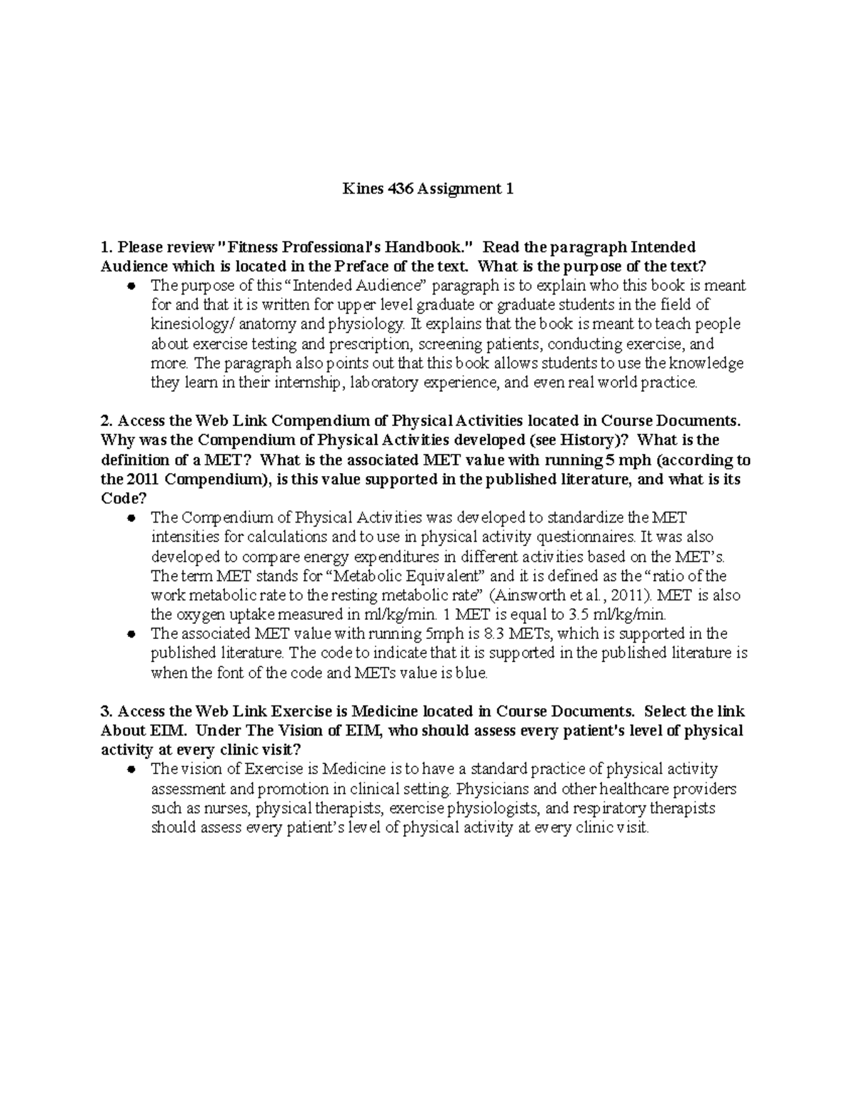 Kines 436 Assignment 1 Study Docu - Kines 436 Assignment 1 Please review "Fitness - Studocu
