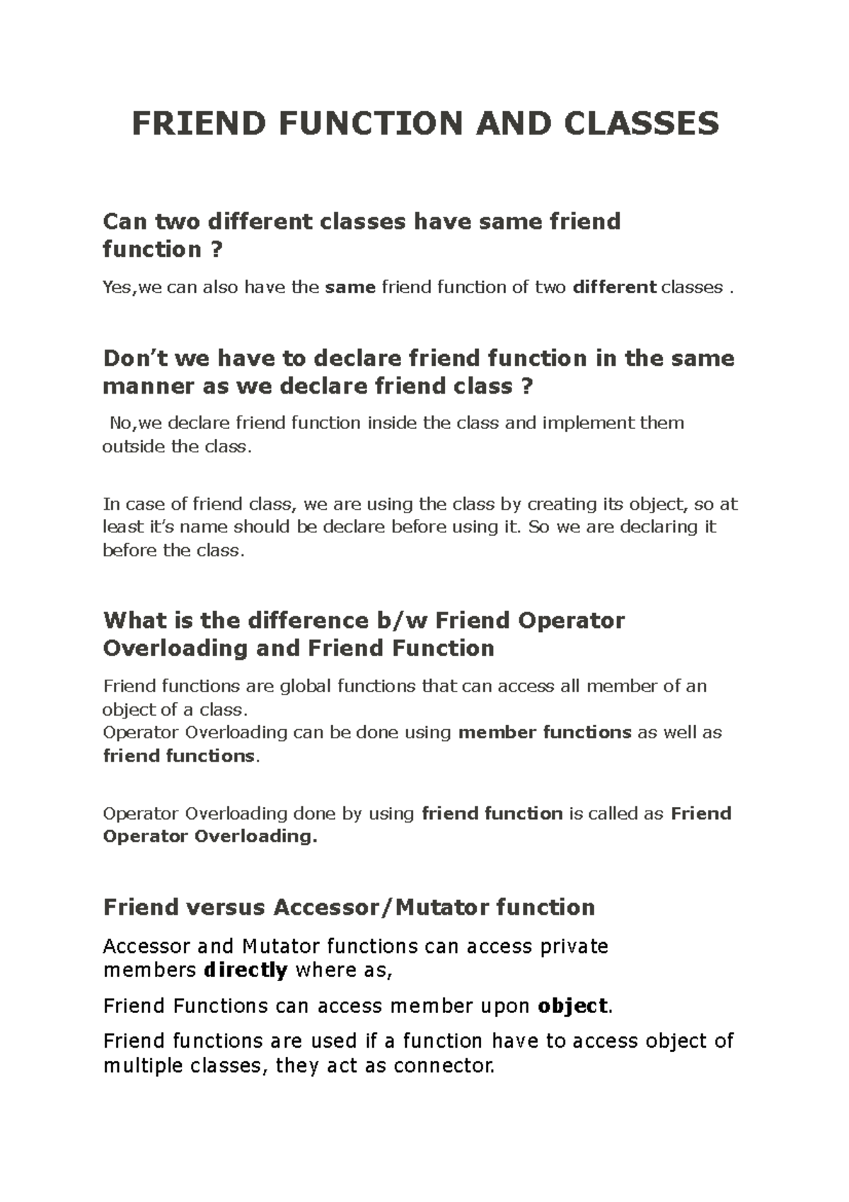 213 - NONE - FRIEND FUNCTION AND CLASSES Can two different classes have ...