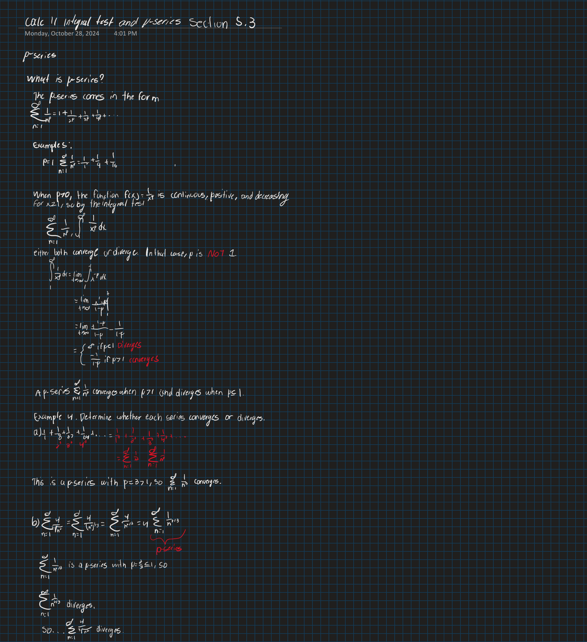 Integral Test and P-Series Notes - Calculus II - calc 17 integral test ...