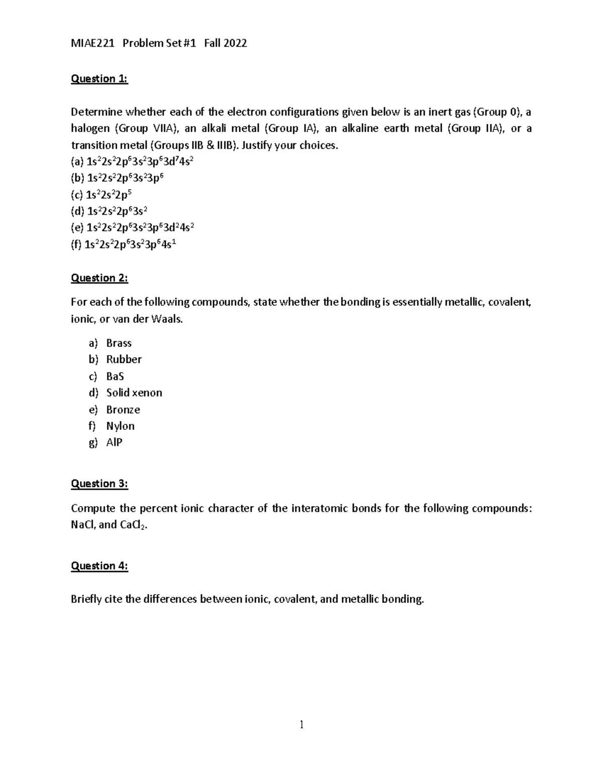 Problem set #1 - MIAE221 Problem Set #1 Fall 2022 1 Question 1 ...