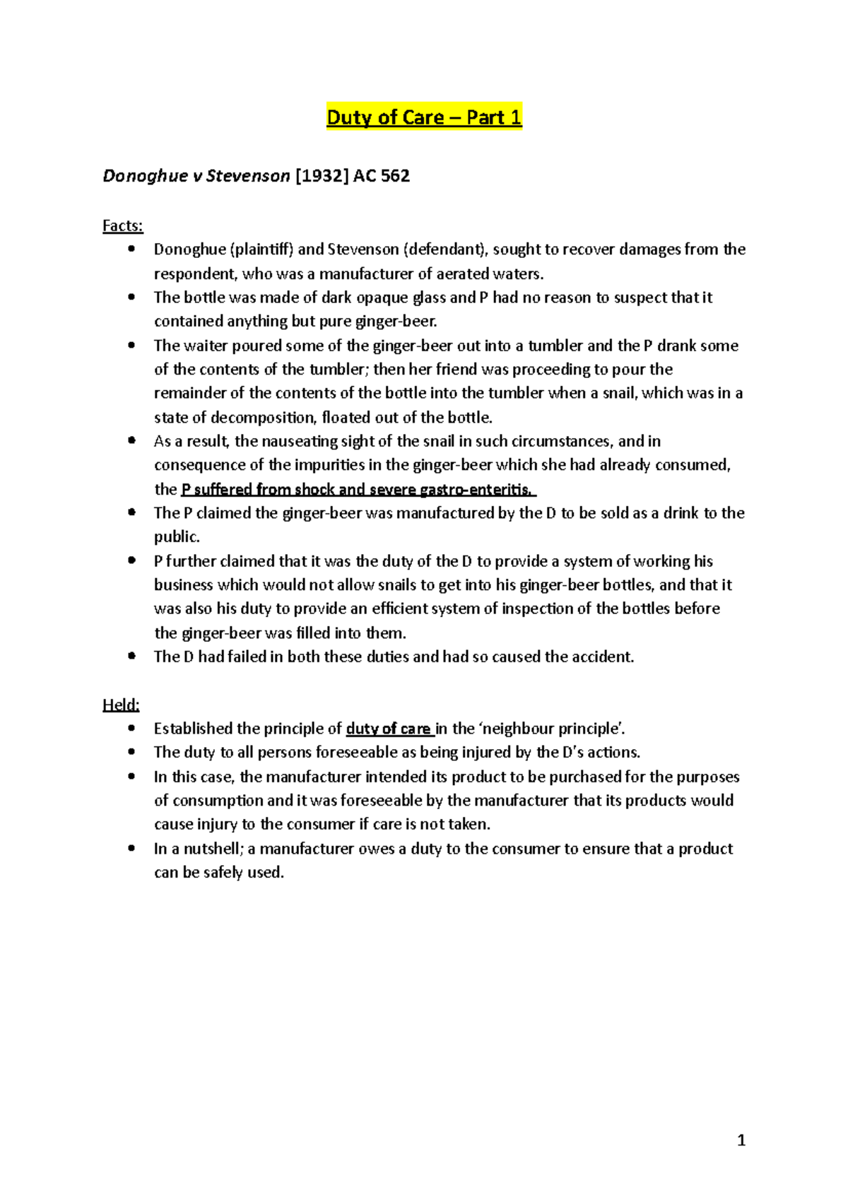 Case Summaries Exam Warning Tt More Functions Defined Than Expected Duty Of Care Part 1