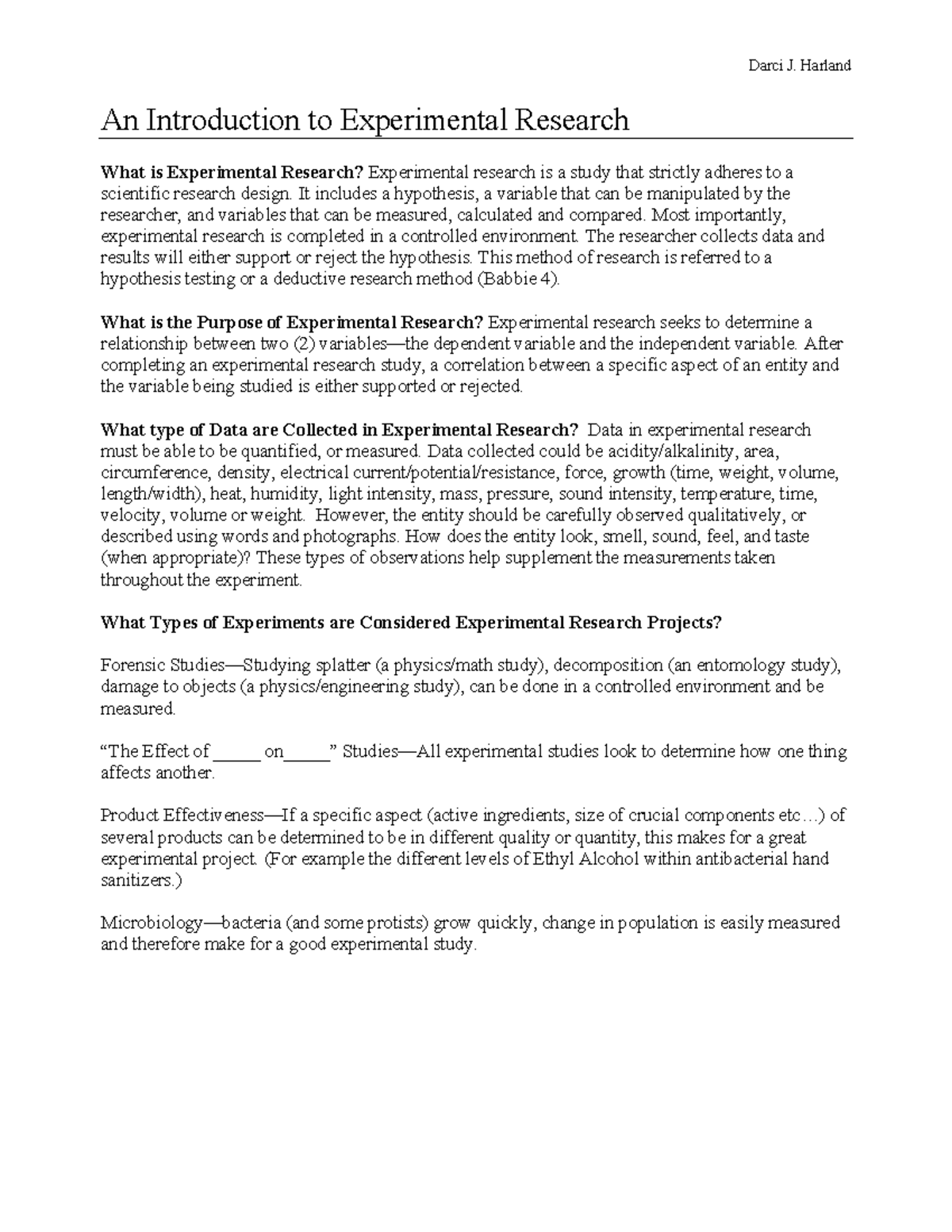 Types of research - nothing - An Introduction to Experimental Research ...