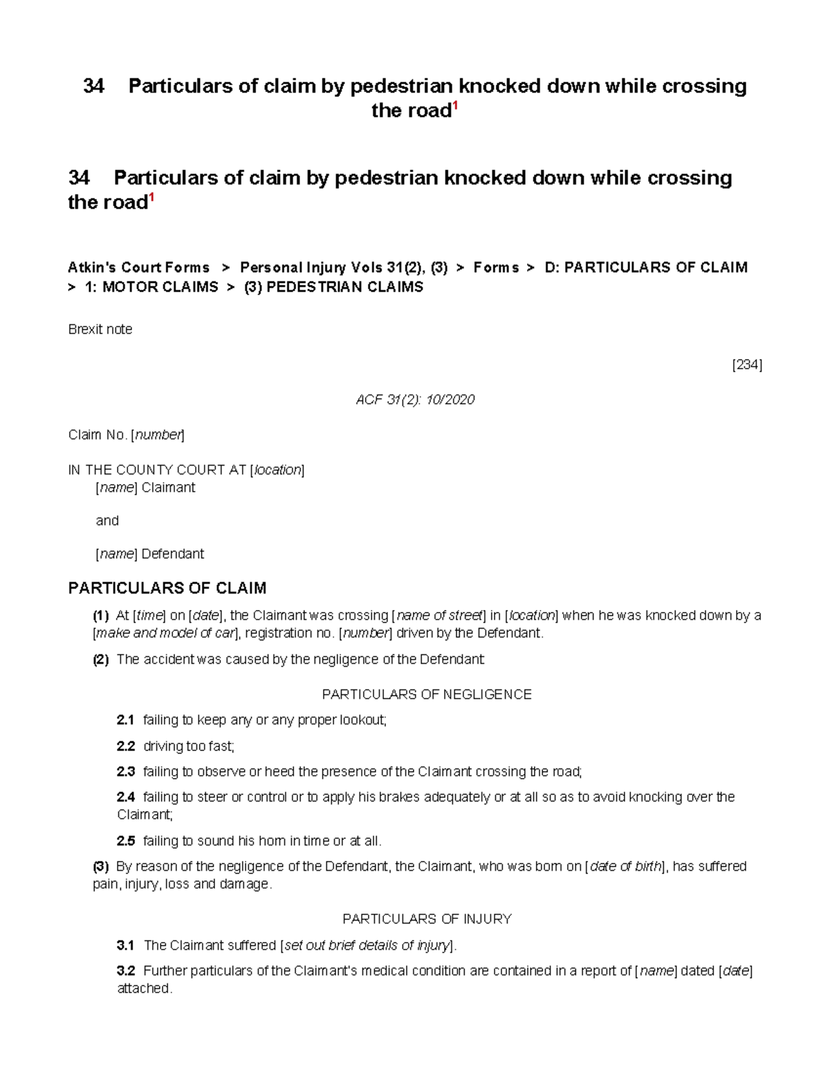 Particulars of Claim - [number] IN THE COUNTY COURT AT [location] [name ...