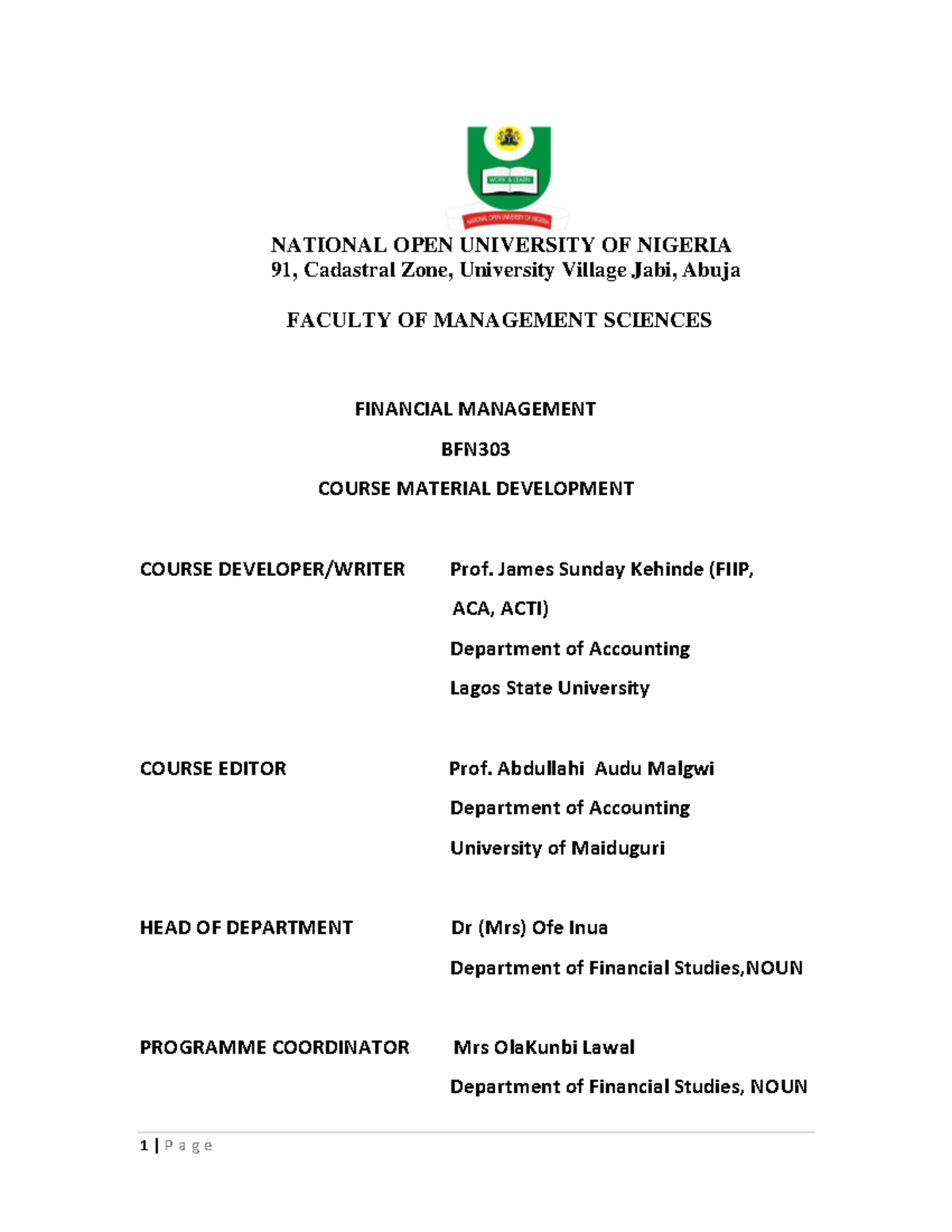 BFN303 - This study material is prepared for learners who do most of ...