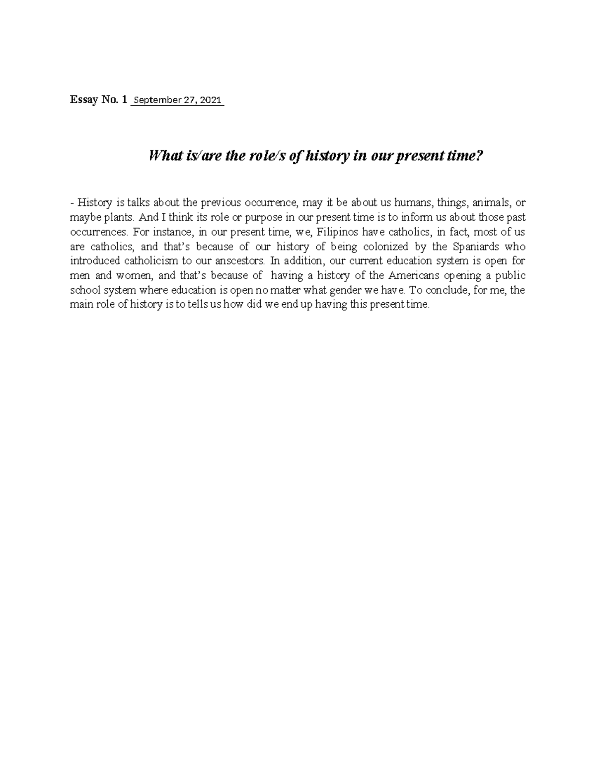 RPH Activity 1 - Essay No. 1 ________________ What is/are the role/s of ...